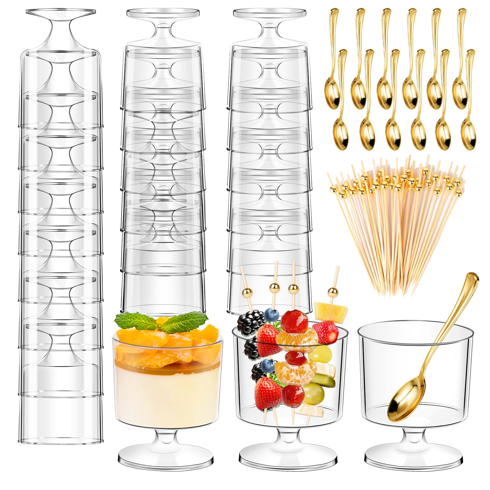 DI QIU REN 220 Pcs Dessert Cups with Gold Spoons and Cocktail Picks for ...
