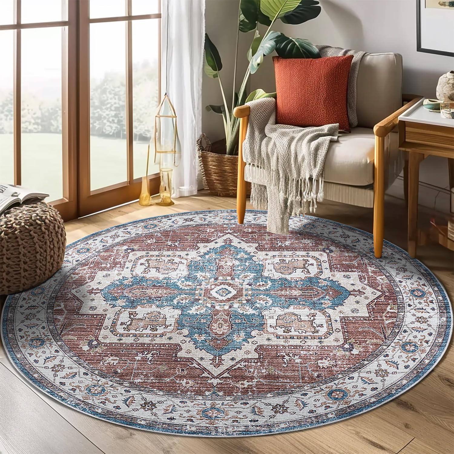 jinchan Round Rug 5Ft, Bohemian Area Rug Indoor Hallway Circle Rug ...
