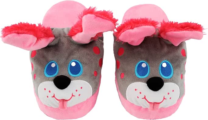 Amazon.com | Stompeez Animated Pink Puppy Plush Slippers - Ultra Soft ...