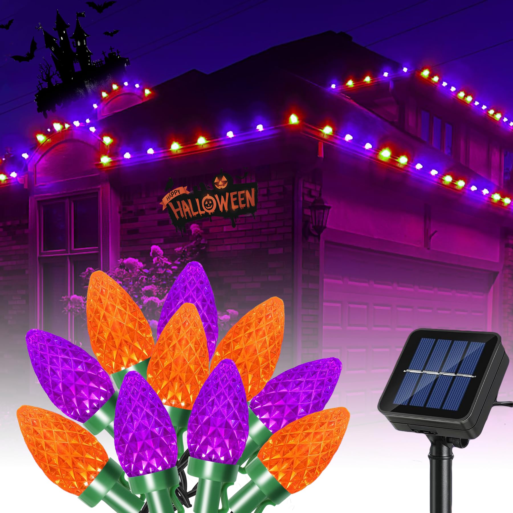 ITICdecor Mardi Gras Decorative Solar Lights Outdoor Waterproof Orange ...