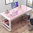 Amazon.com: ALEEIK Tempered Glass Computer Desk with Storage Shelves ...
