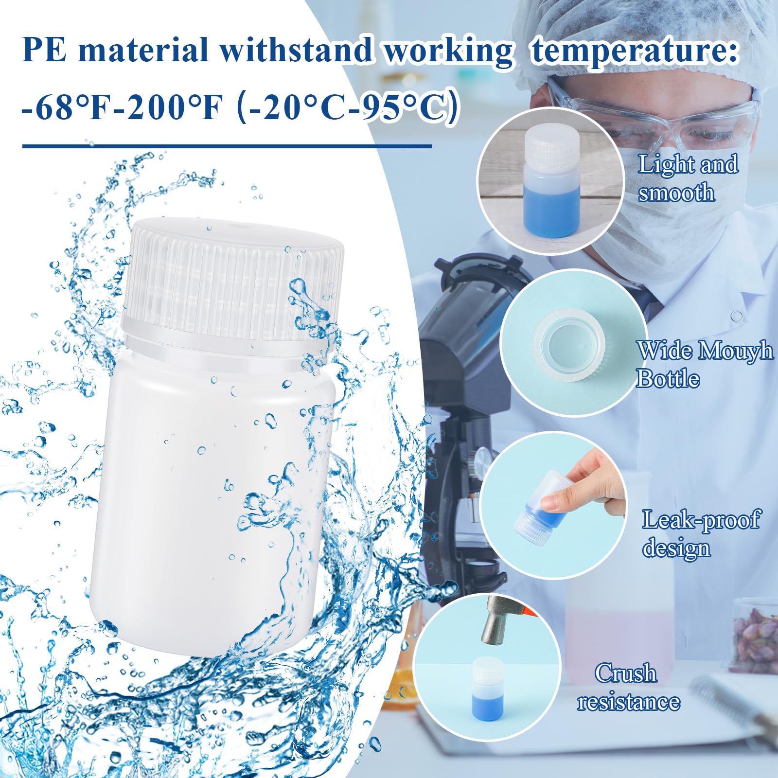 Tatuo 6 Pcs 1 Oz Wide Mouth Lab Reagent Bottle Polypropylene Sample ...