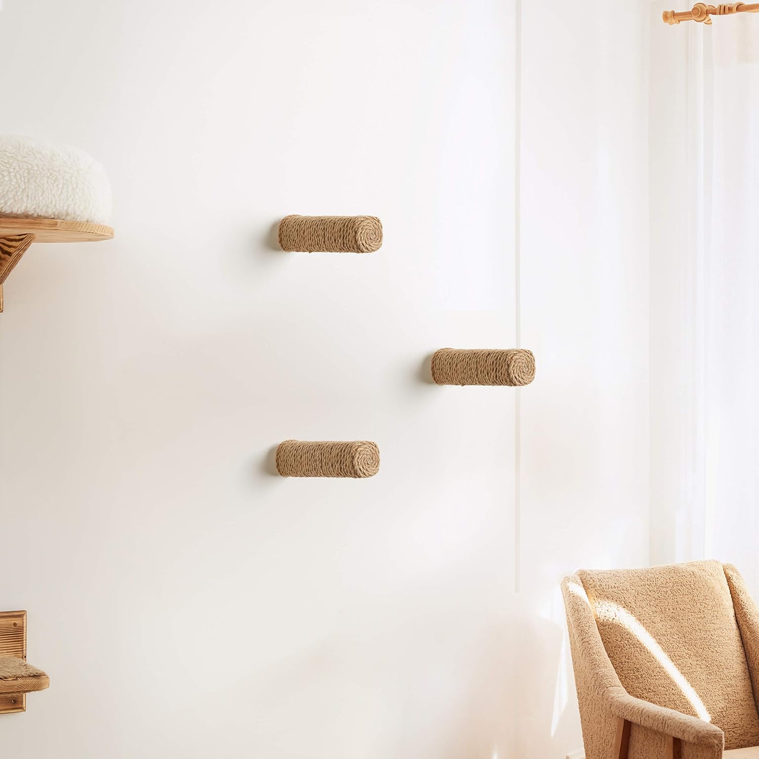IK Style Set Of 3 Wall Mounted Sisal Rope Cat Post Steps – Durable Cat ...