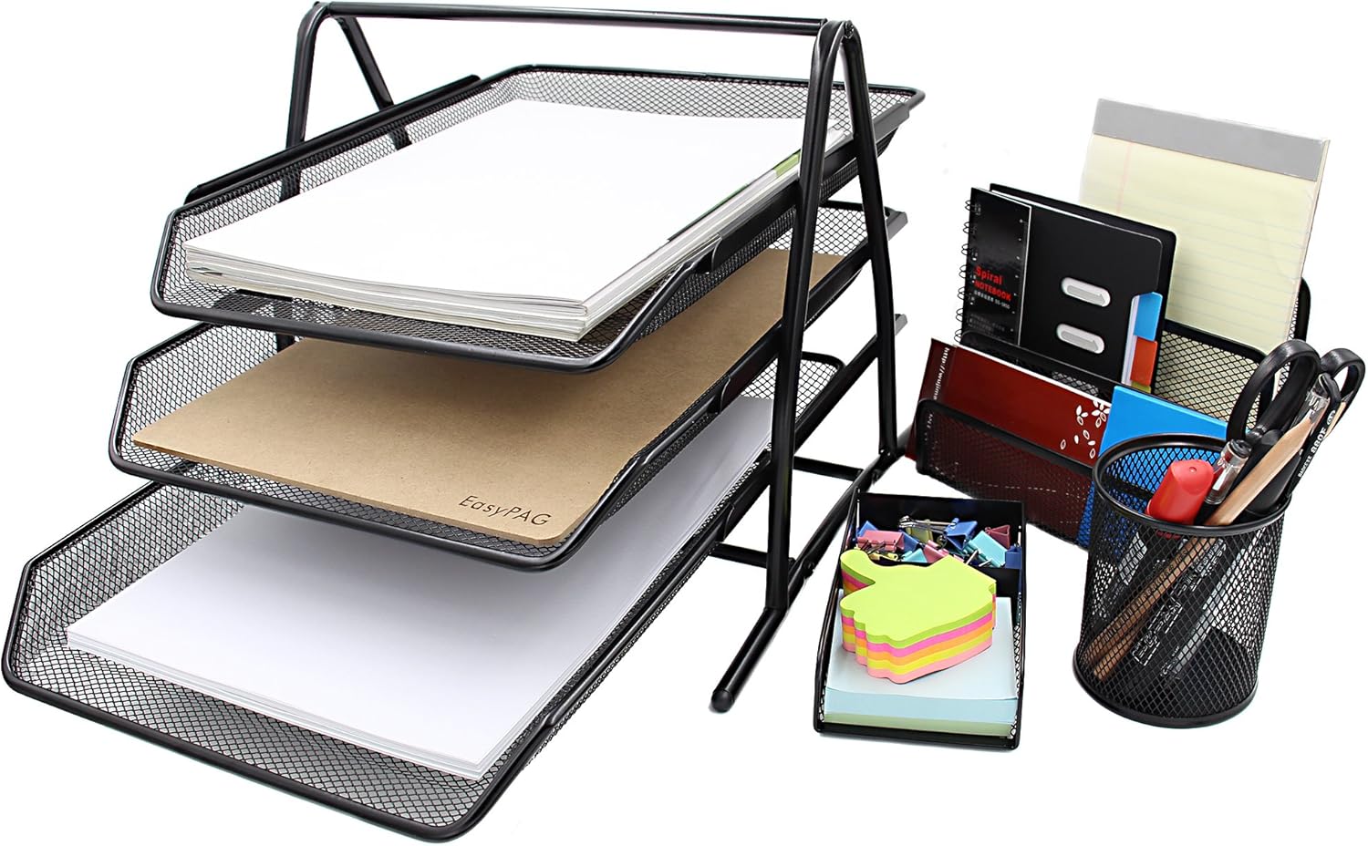 EasyPAG Office Desk Tidy 4 Piece Organiser Set – 3 Tier A4 Filing Tray ...