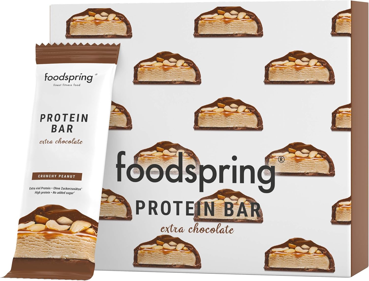 foodspring Protein Bar Extra Chocolate, 12-Pack, Crunchy Peanut, The ...