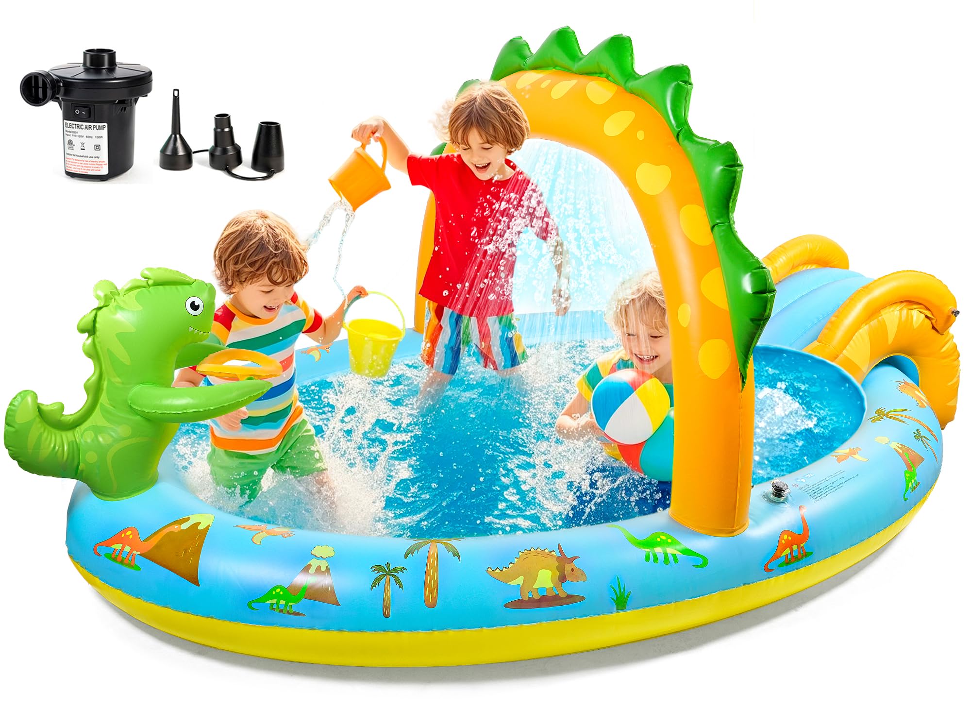SULIFEEL Dinosaurs Inflatable Play Center Kiddie Pool with Slide and ...
