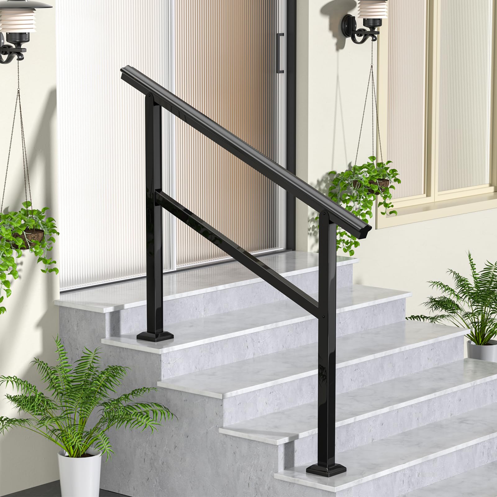 SPACEEUP Handrails for Outdoor Steps, Fit 0 to 4 Steps Stair Railing ...
