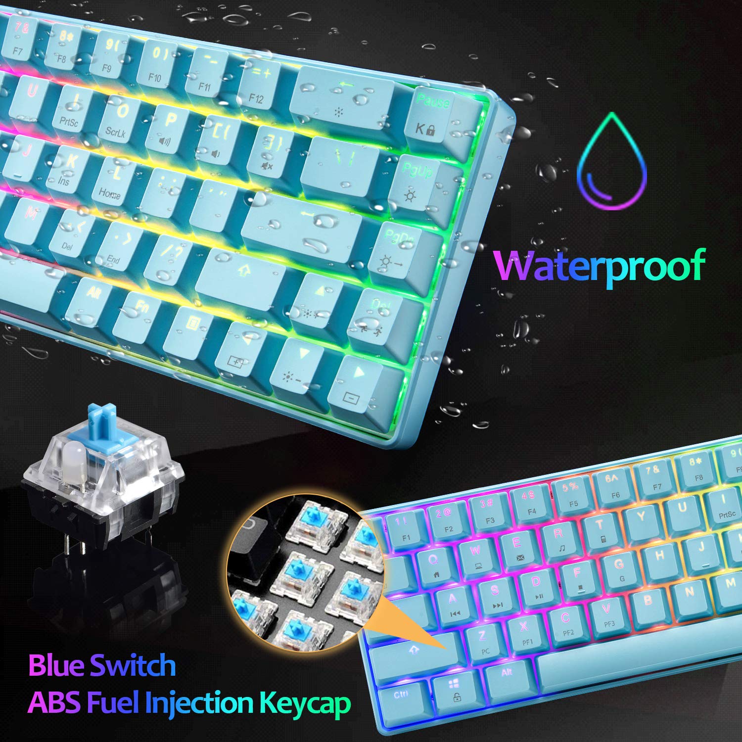 Mua 60 Percent Mechanical Gaming Keyboard Blue Switch 68 Keys Wired RGB ...