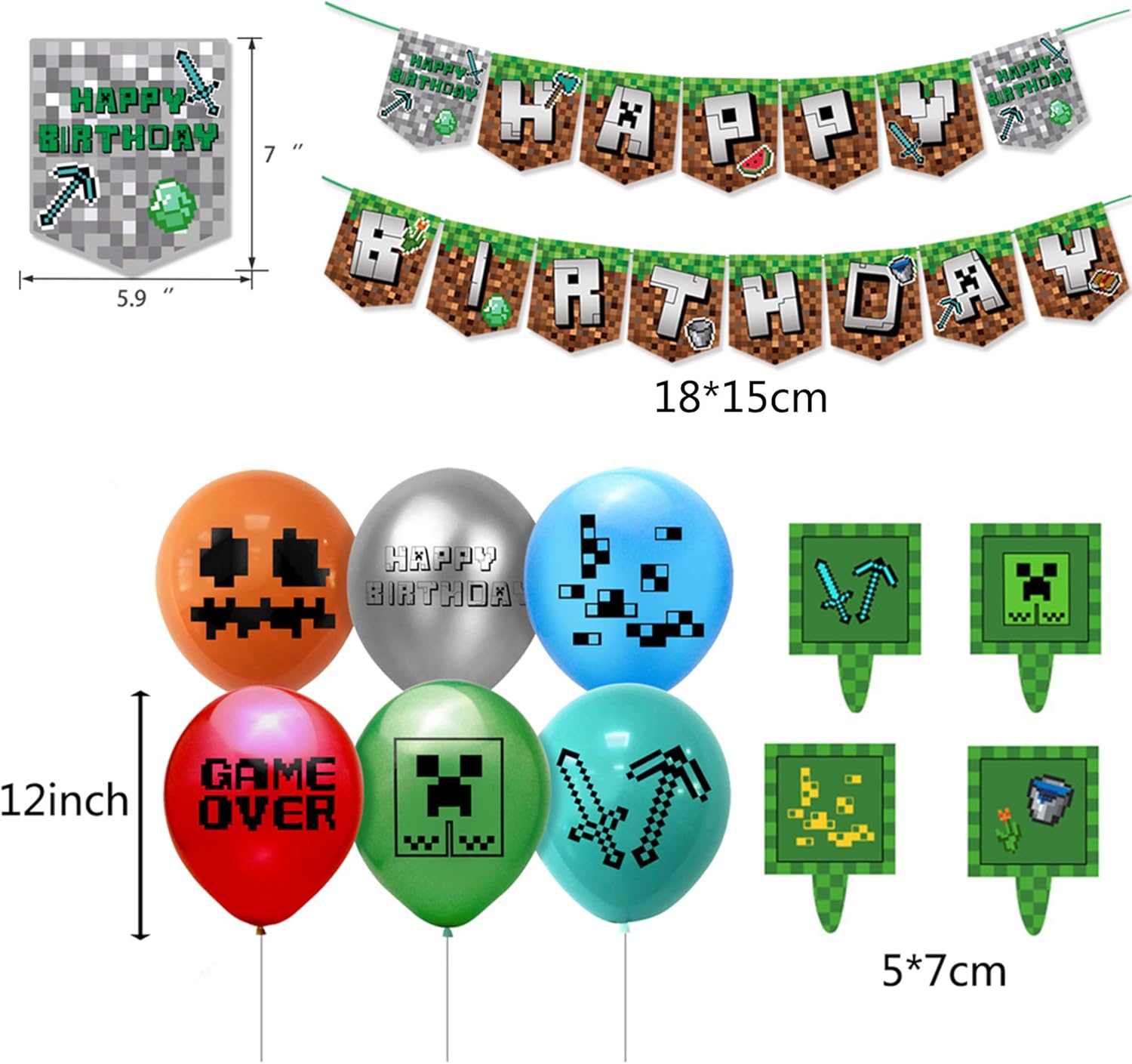 smileh Minecraft Birthday Party Decorations Gaming Theme Party Supplies ...
