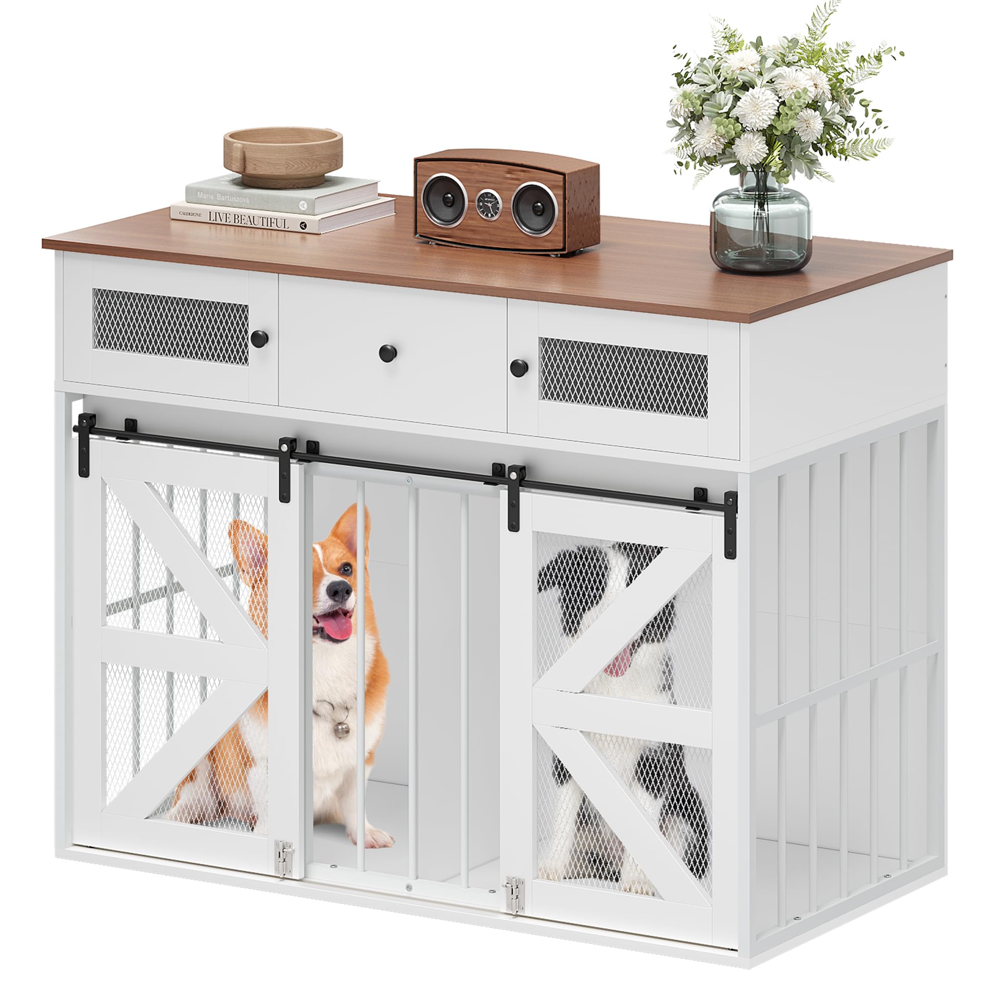 YITAHOME 48" Wooden Dog Crate Furniture with Removable Divider, Large ...