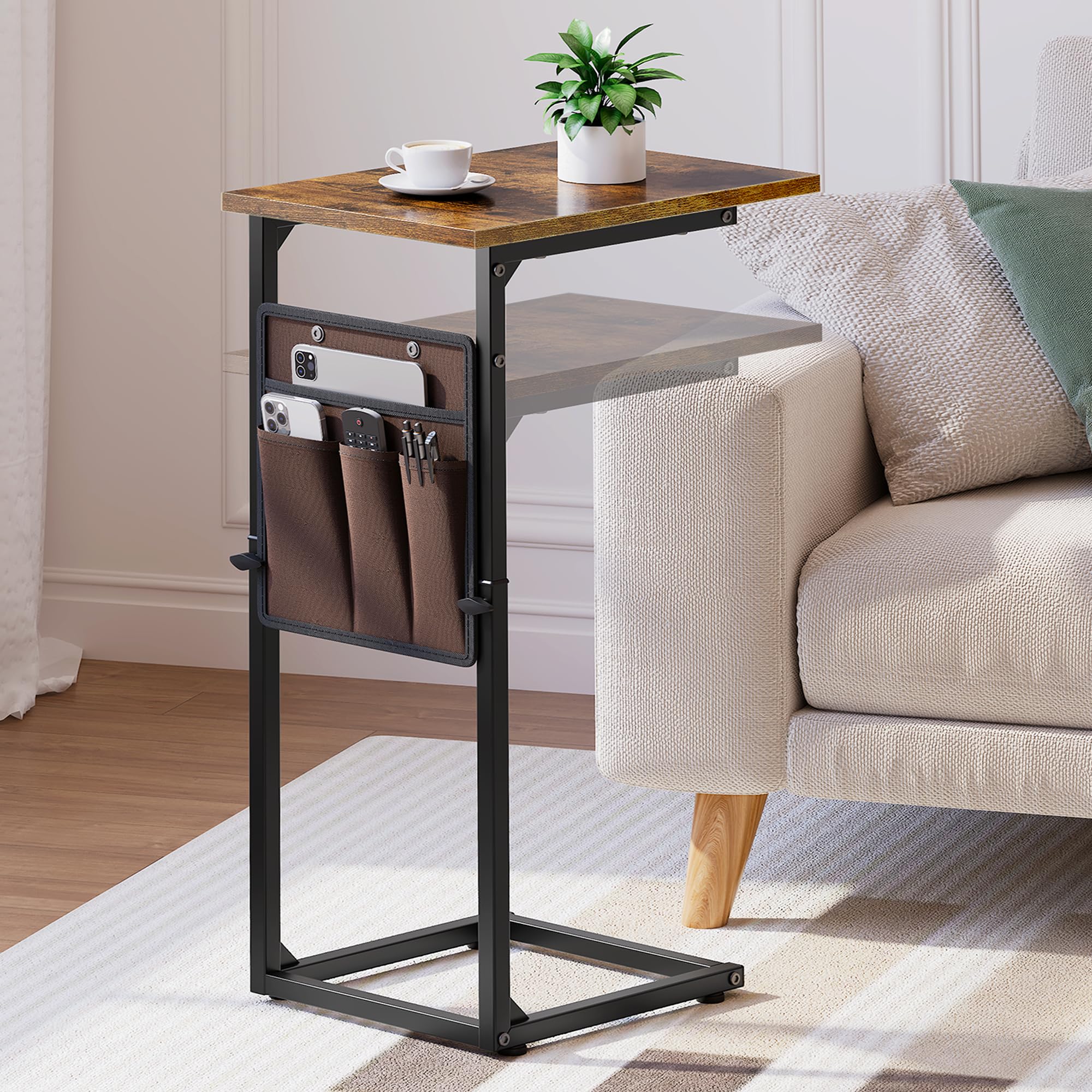 Vagusicc C Shaped End Table, 33"Tall Side Table for Couch, Adjustable ...