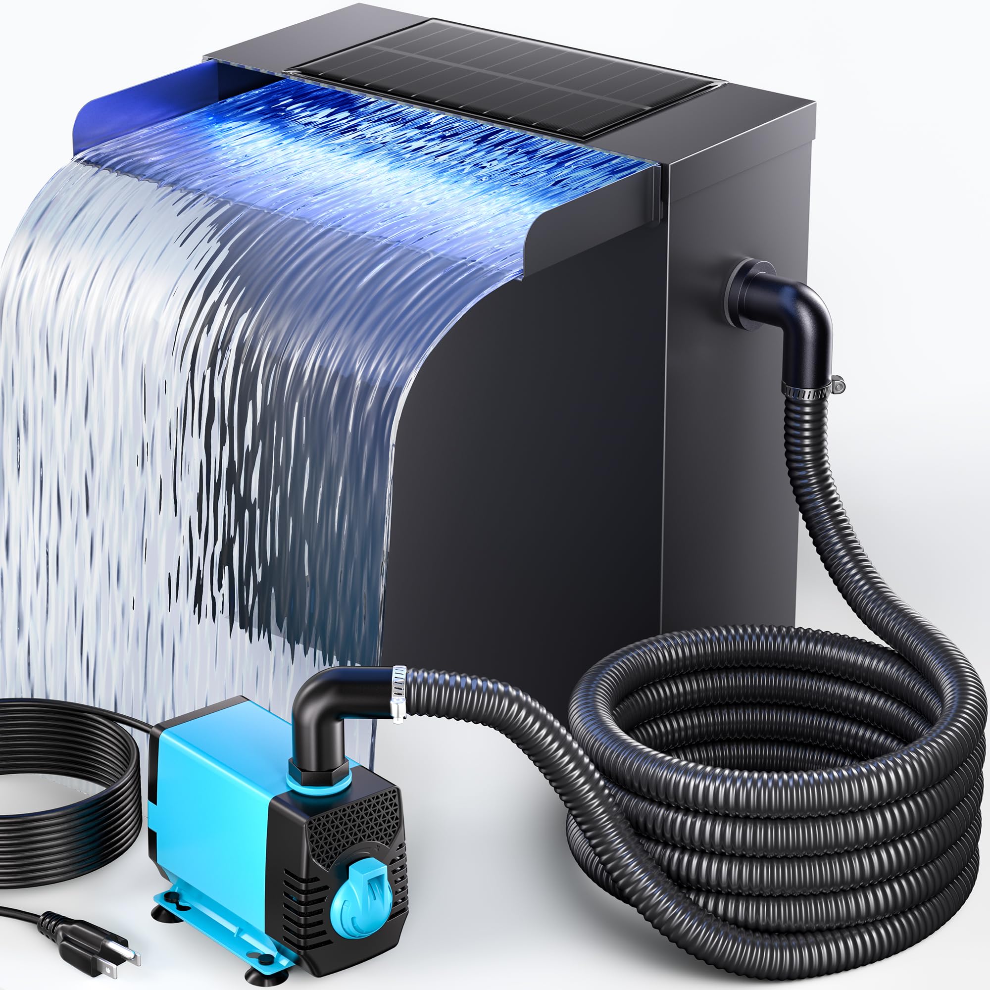 POPOSOAP Pond Waterfall Spillway Kit with LED Lights, 13.4" H x 12" W ...