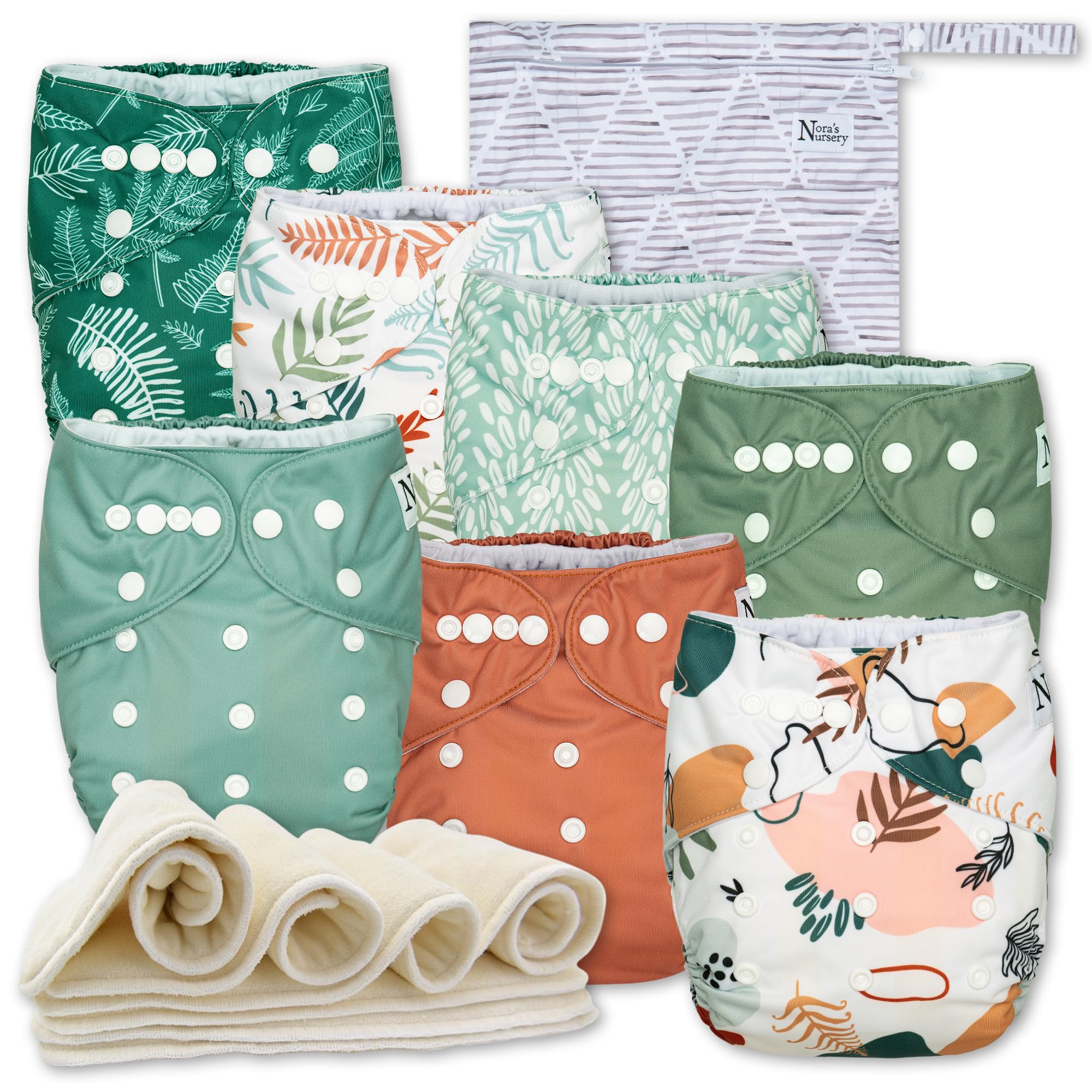 Nora's Nursery Cloth Diapers 7 Pack with 7 Inserts & 1 Wet Bag ...