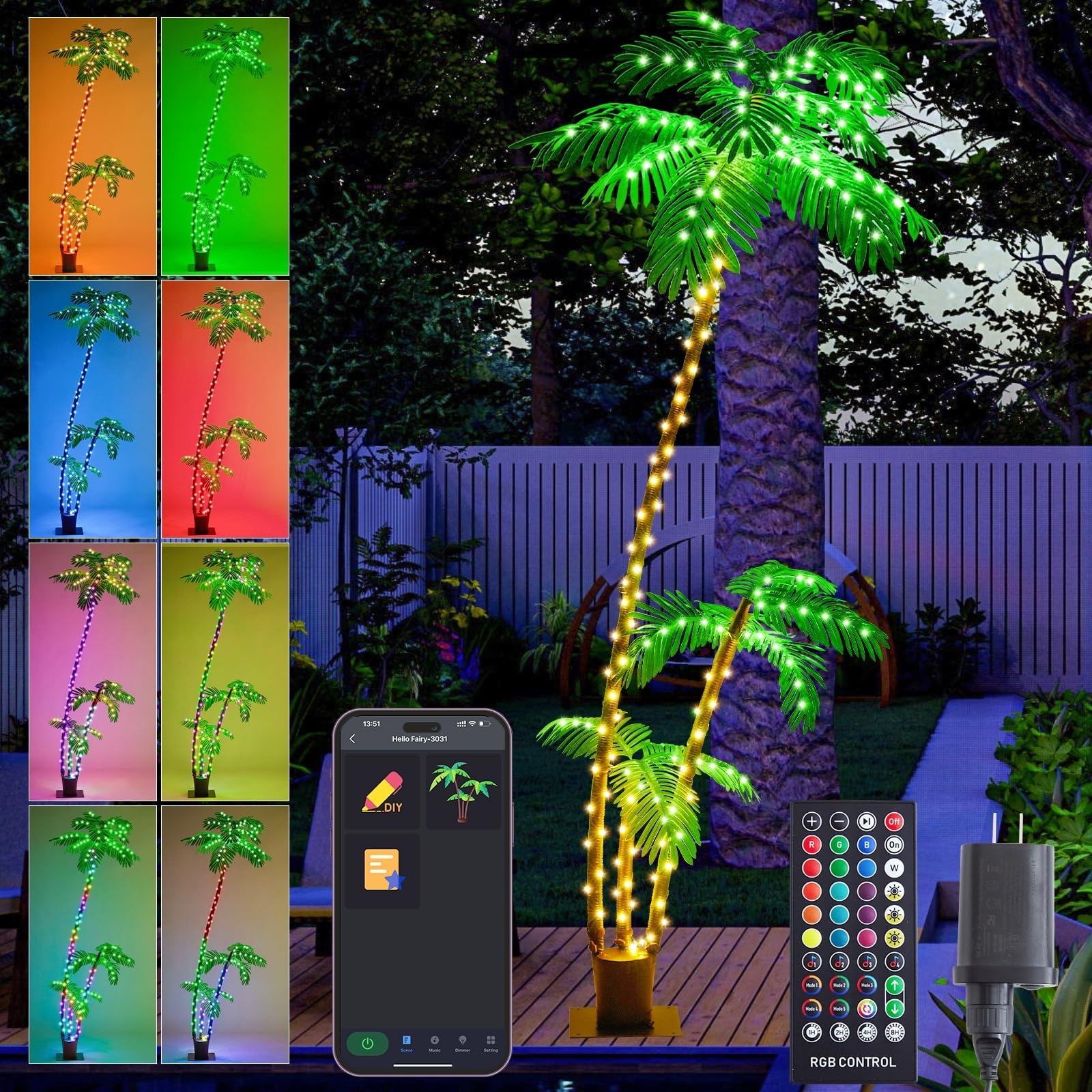 FANCILLUMA 7 FT Lighted Palm Tree Smart App Remote Control Timer Color ...