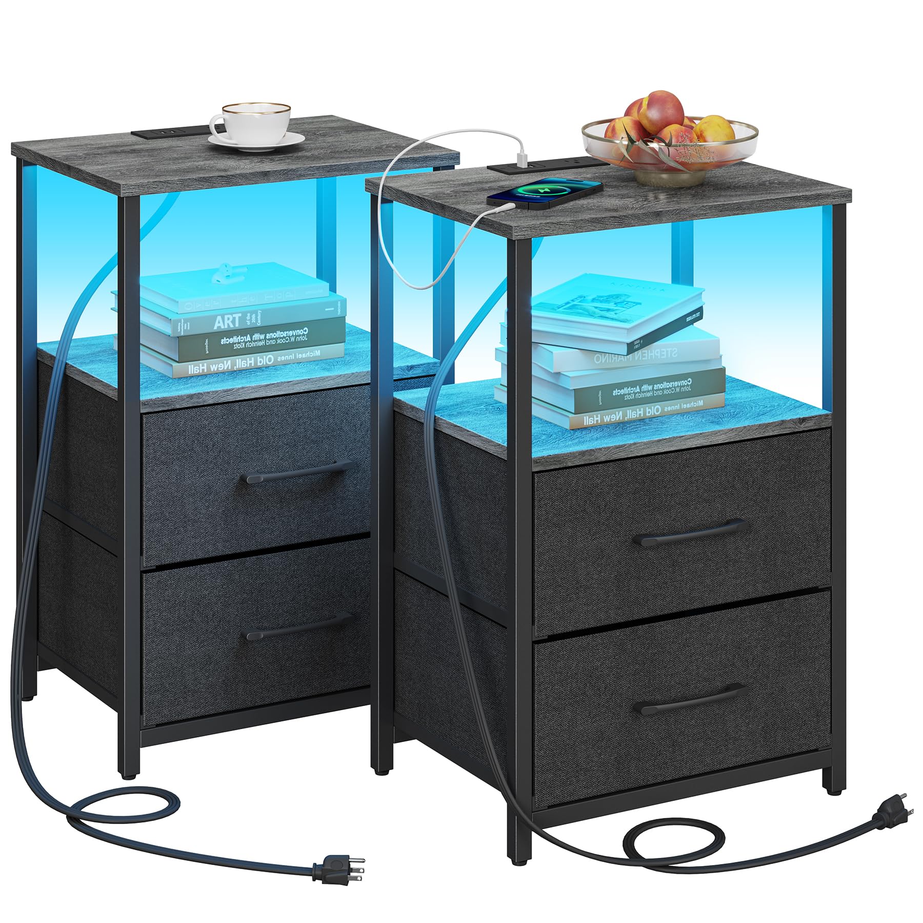 TUTOTAK LED End Table with Charging Station, Nightstand with Cloth ...