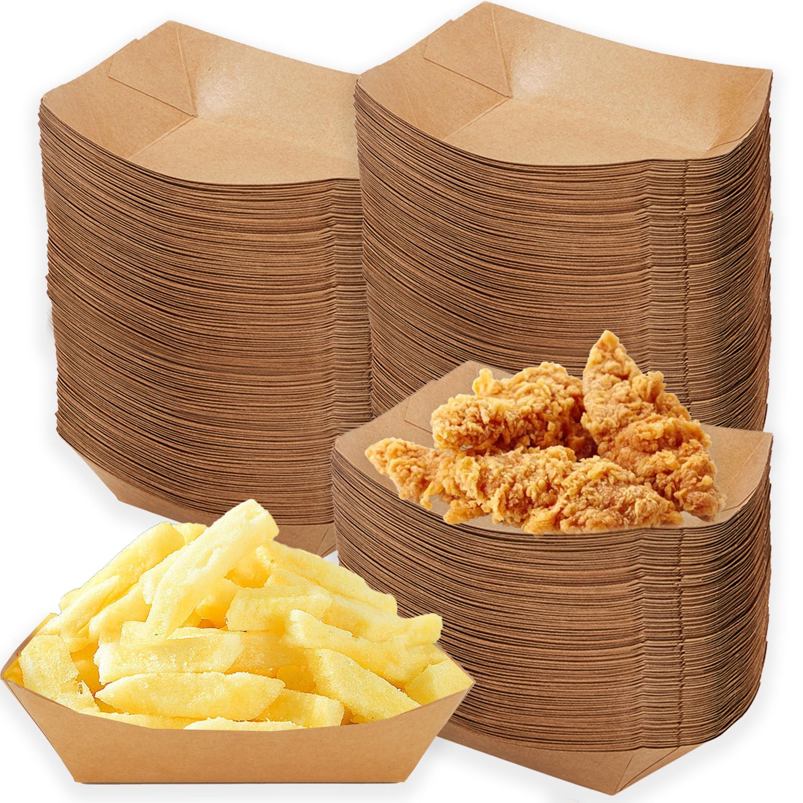 RALAHBEIFM 200 Pack 3 Lb Paper Food Boats, Disposable Brown Food Trays ...