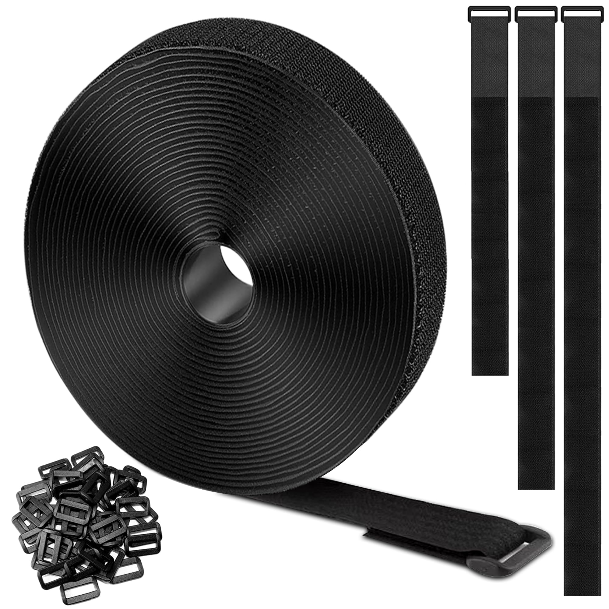 OljezziYa 20Ft x 1" Adjustable Cable Straps with 30 Buckles, Hook and ...