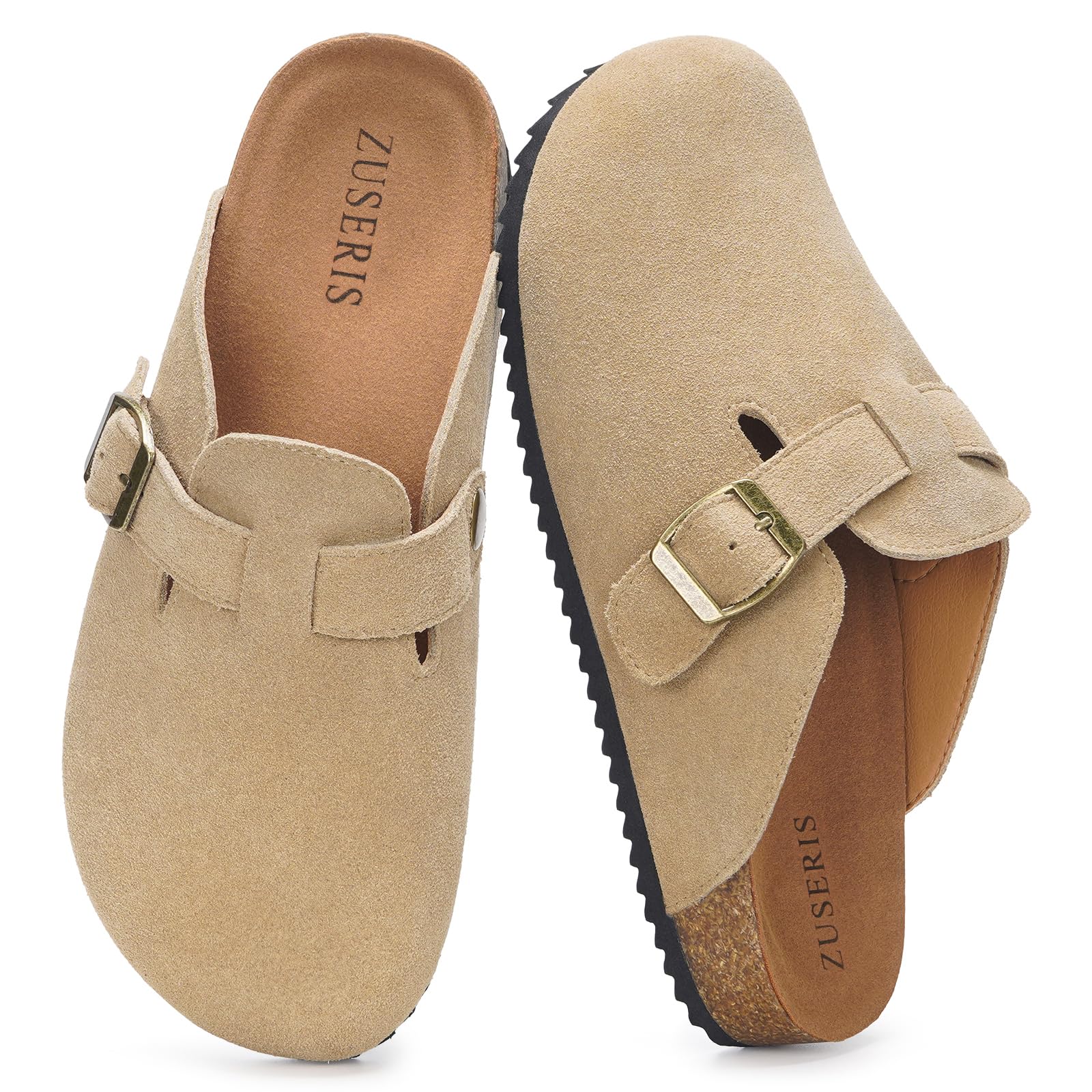 ZUSERIS Suede Clogs for Women Men's Leather Mules Cork Footbed Potato ...