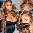 Amazon.com : Aicrelery Highlight Ombre 13x6 Lace Front Wig Human Hair Pre Plucked 13x6 HD ...