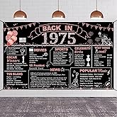 Amazon.com: DARUNAXY 50th Birthday Black Gold Party Decoration, Back in 1975 Banner 50 Year Old ...