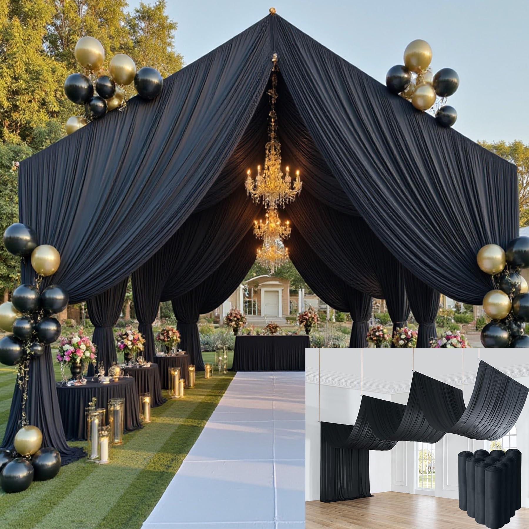 Htper 10 Panels 5x40ft Black Ceiling Drapes for Wedding Parties ...