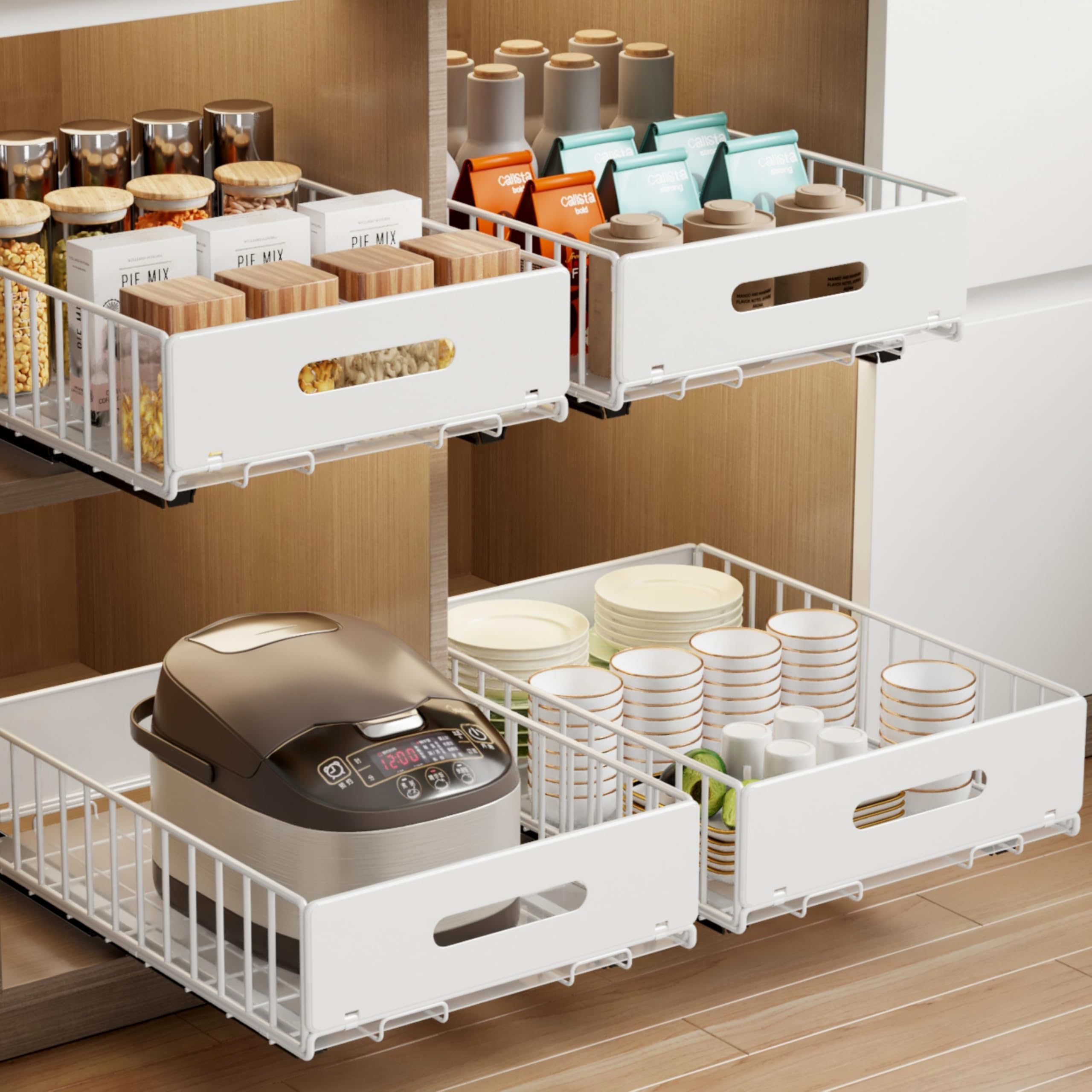 Mustorn 2 Pack Pull Out Cabinet Organizer, Slide Out Cabinet Drawers ...