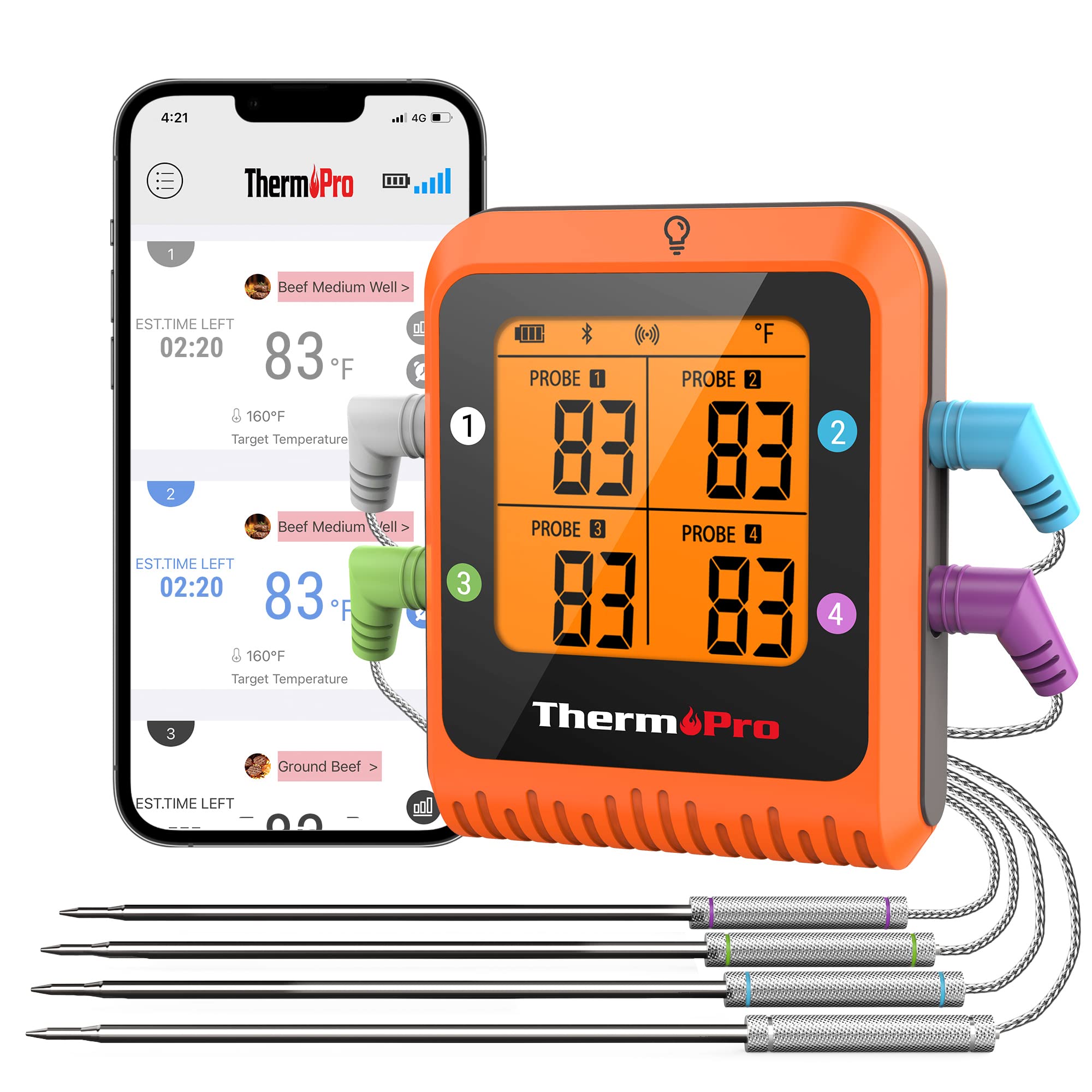 ThermoPro TP930 650FT Wireless Meat Thermometer, Bluetooth Meat ...
