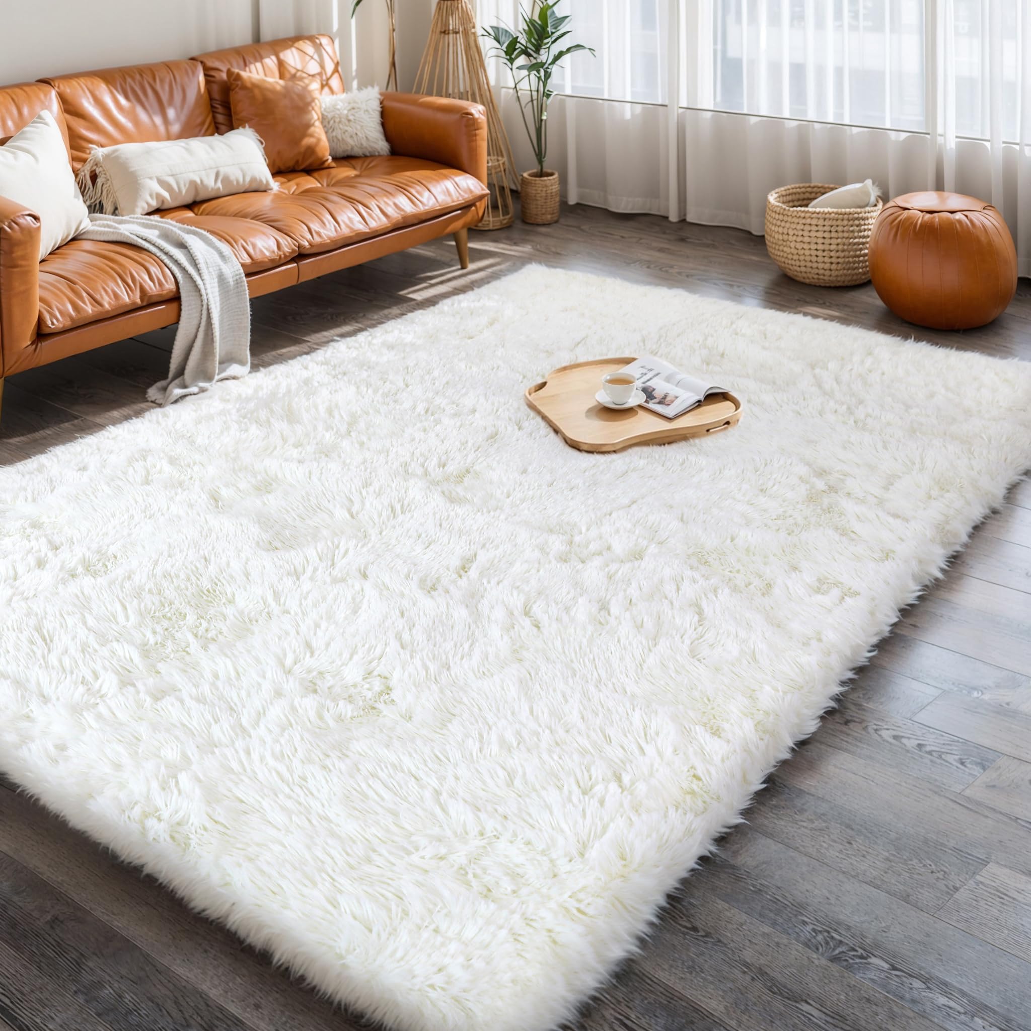 KCHOWUA 3x5 Cream Thick Fluffy Fuzzy Cute Area Rugs for Girls Bedroom ...
