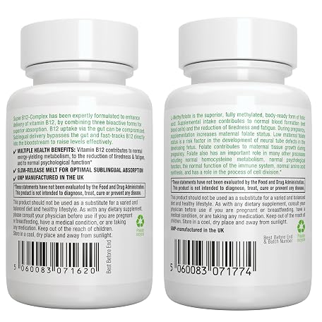 Mua Super B12-Complex 1000mcg + Pure Folate 400mcg Vegan Bundle, High ...