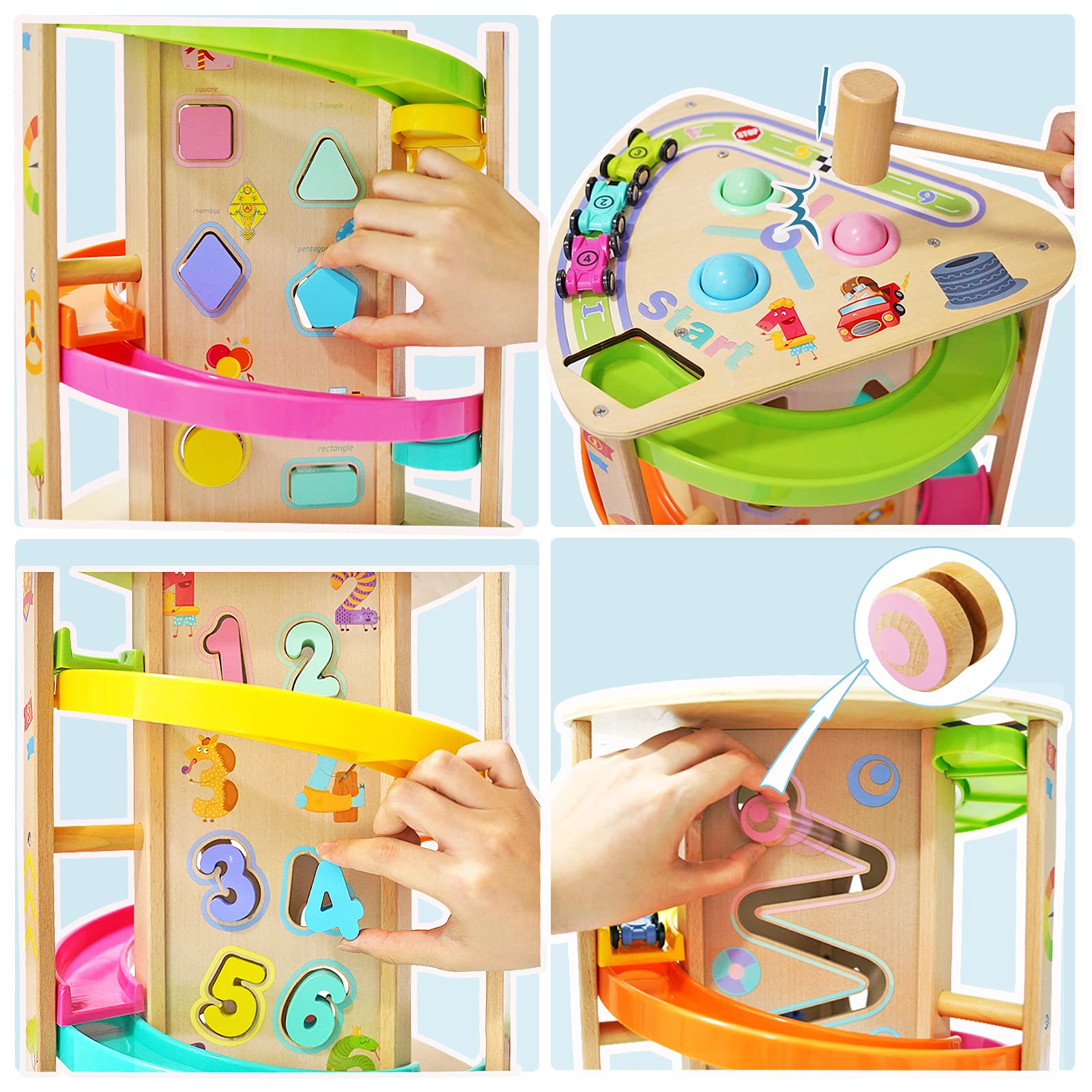 Mua Toddler Toys Wooden Race Track Car Ramp Toys Vehicle Set with 6 ...