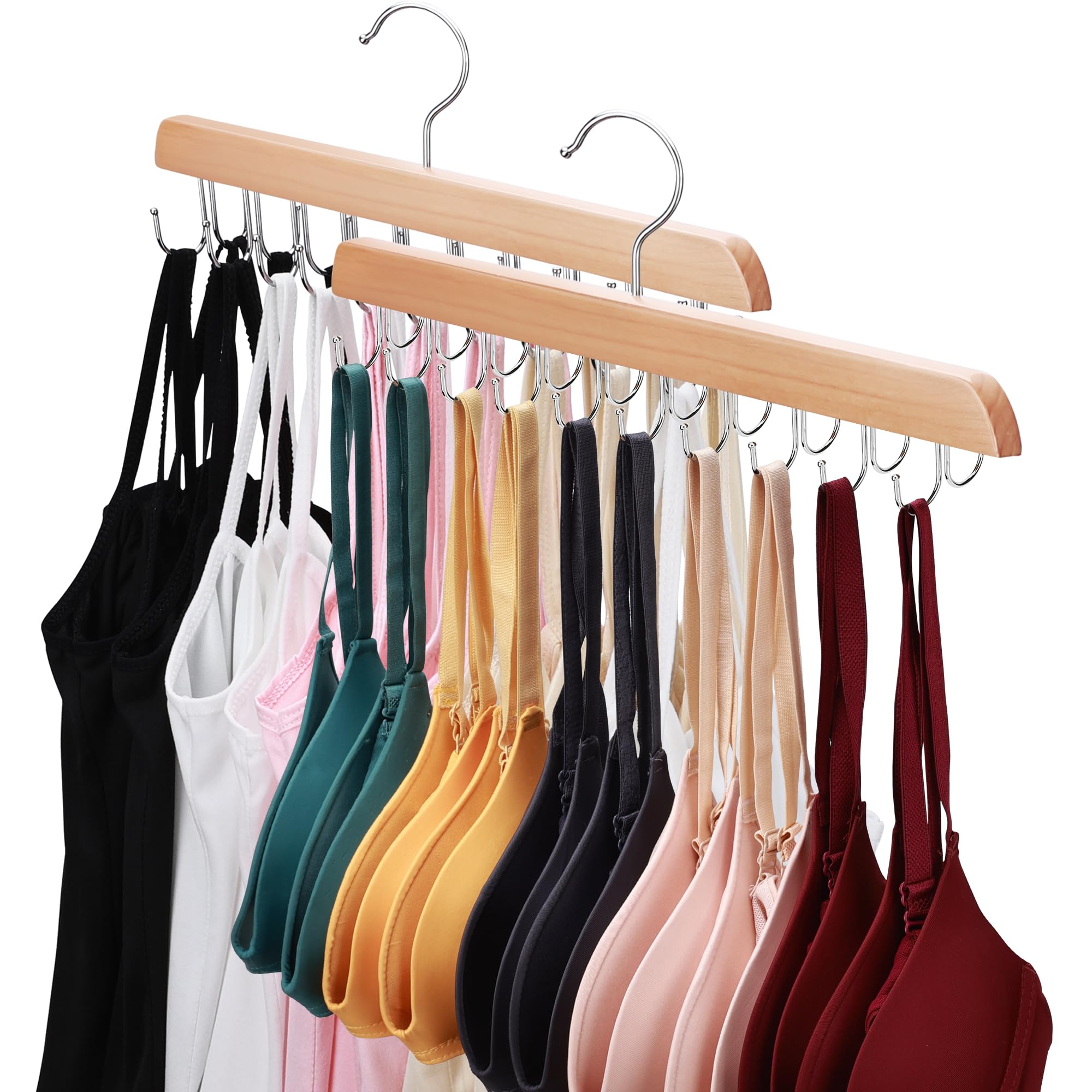 NECAMOCU 2 Pack Bra Hanger for Closet Organizer, Premium Wooden Tank ...