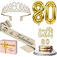 Amazon.com: 80th Birthday Decorations for Women Gold with 80th Birthday Sash and Tiara, 80th ...