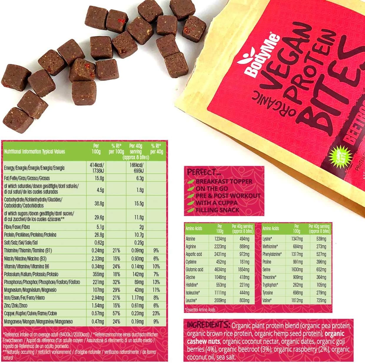 BodyMe Organic Vegan Protein Snacks Bites | Raw Beetroot Berry | 100 ...