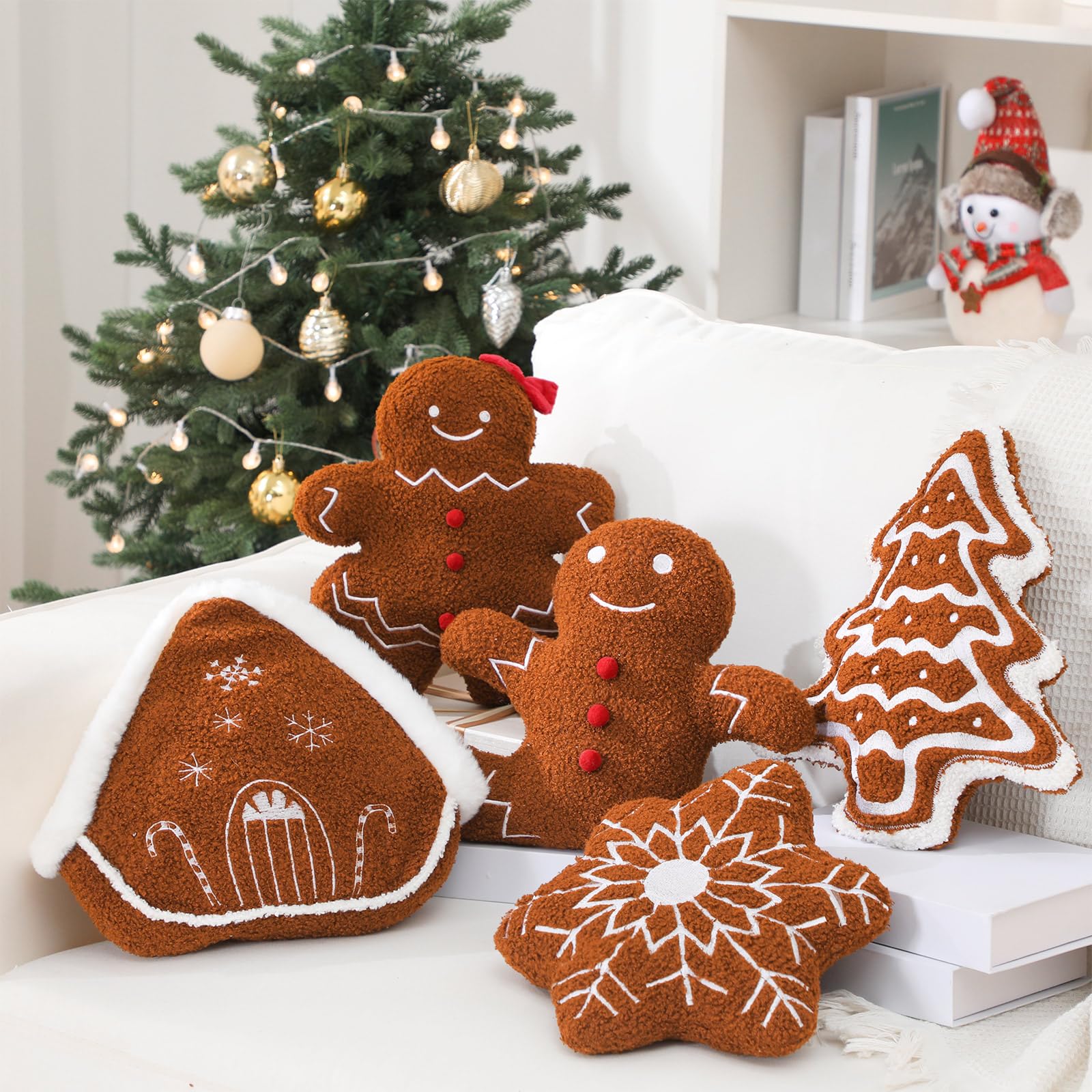Geelin 5 Pcs Christmas Throw Pillows Gingerbread Man House Xmas Tree ...