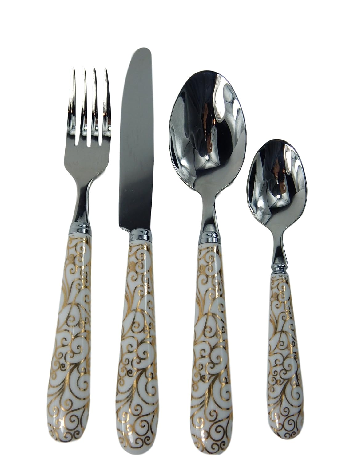 The Elegant Ceramic and Stainless Steel Flatware Set, 16 Piece, Service ...