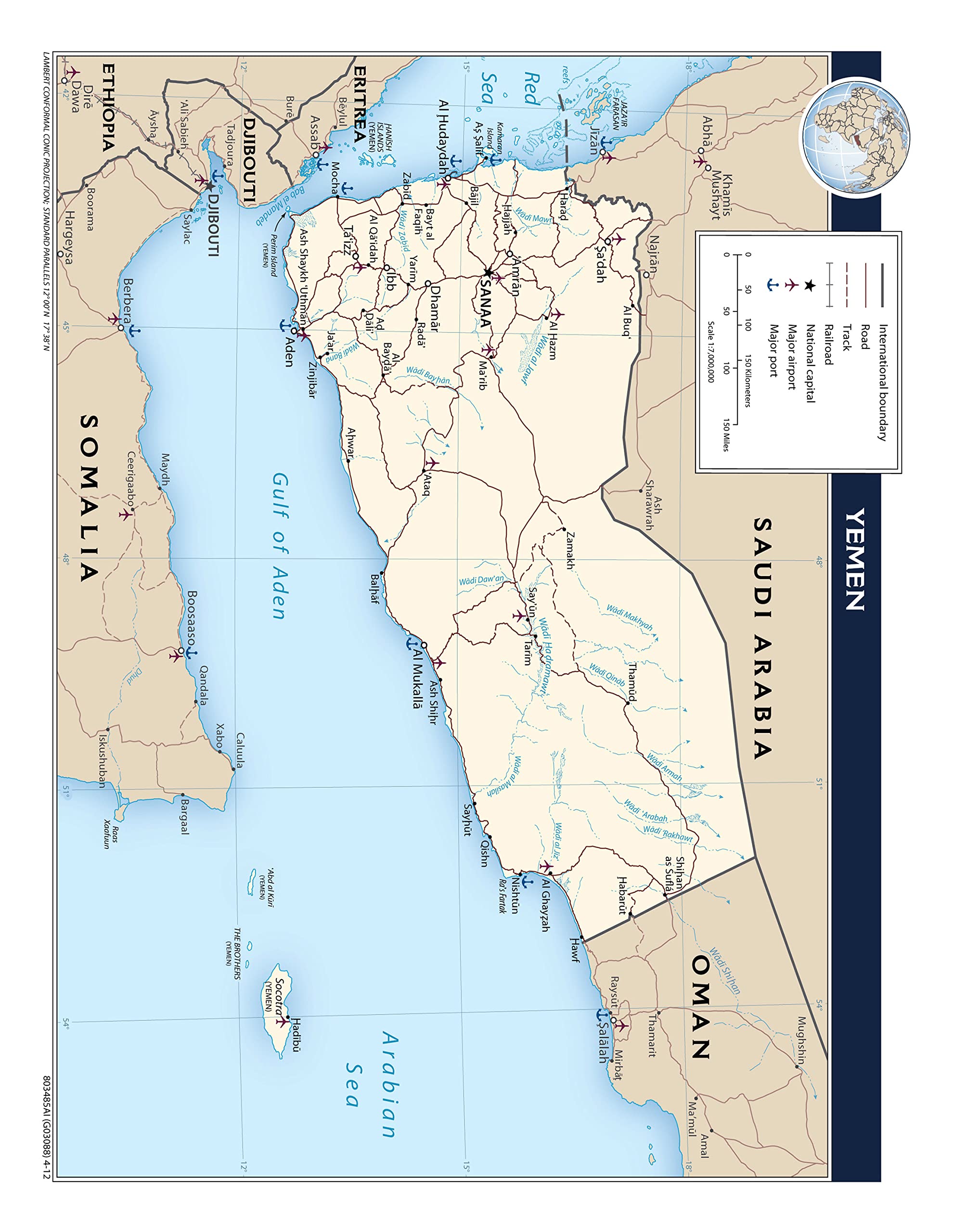 Palmetto Posters 24x31 Laminated Poster: Large political map of yemen ...