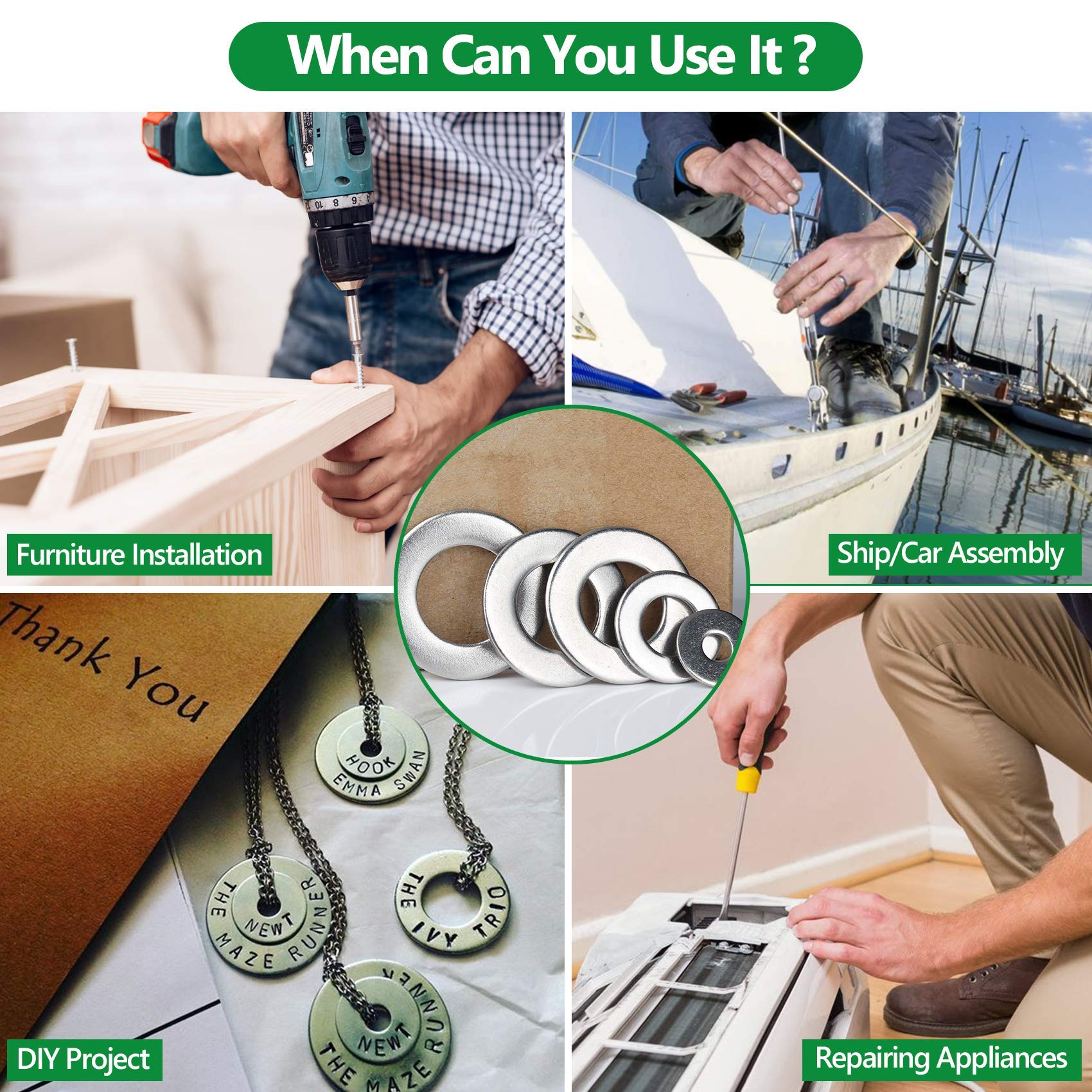 Mua 304 Stainless Steel Large Fender Washers Assortment Kit, 230 Pieces 15 Sizes – M3 M4 M5 M6 ...