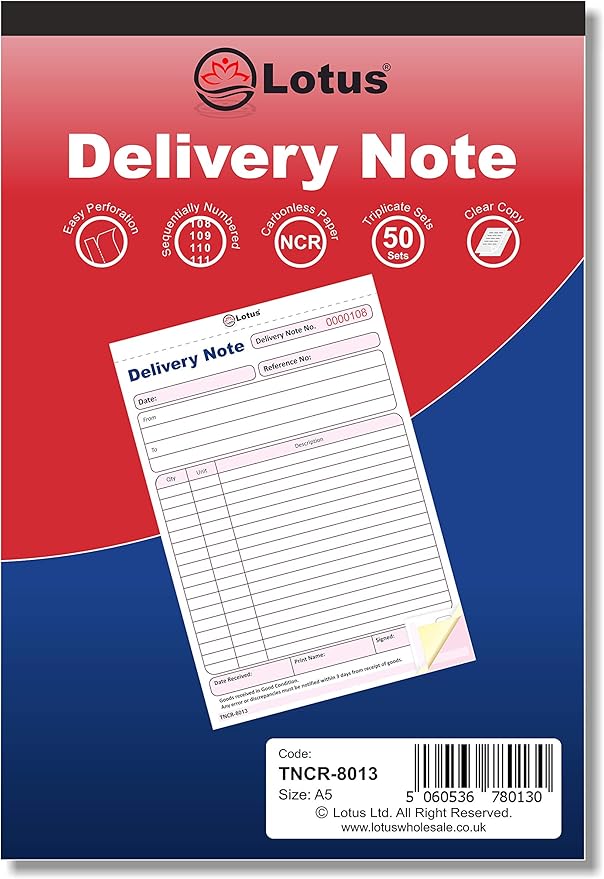 Triplicate Delivery Note Book NCR, A5 (143 x 210mm), Delivery Note Book ...