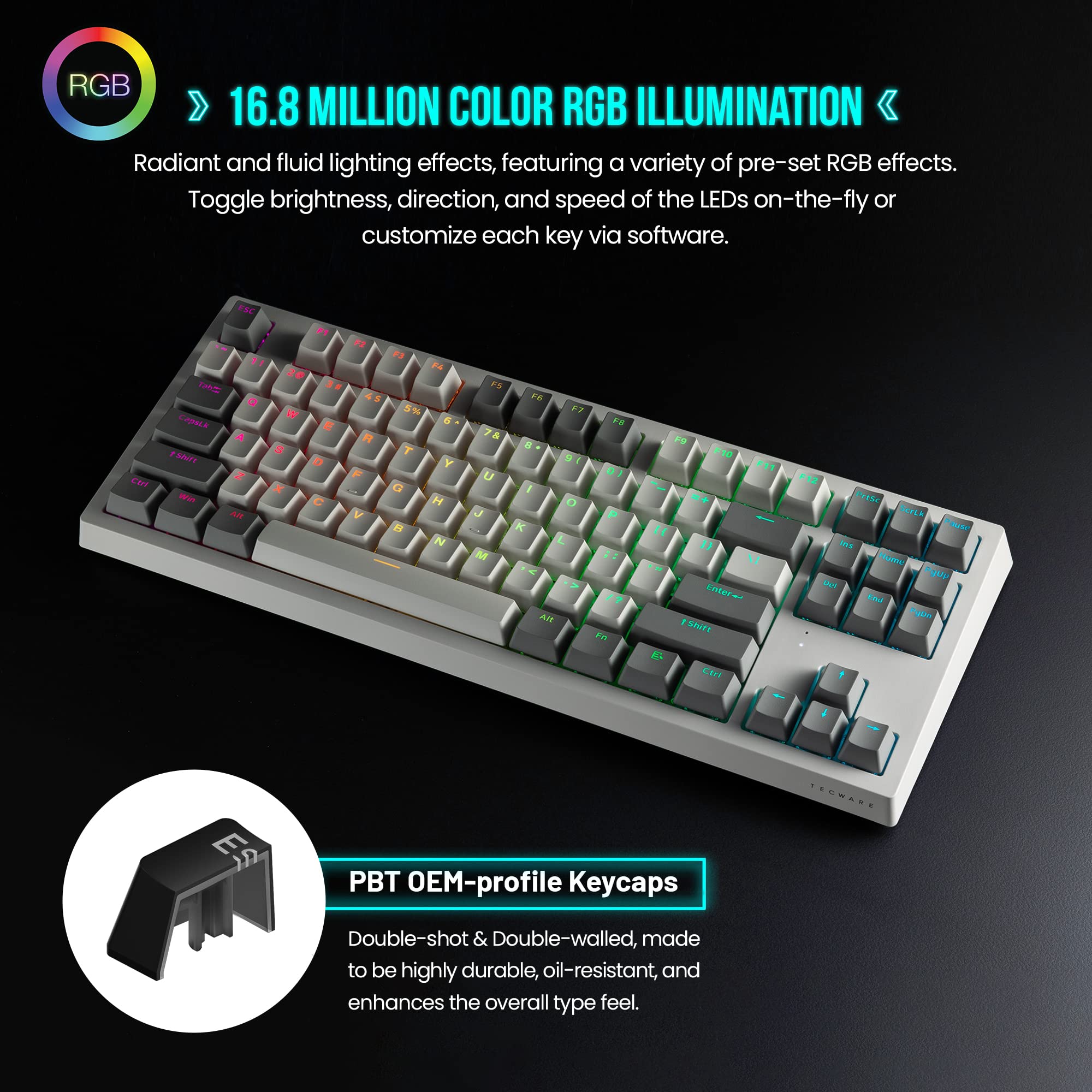 Mua TECWARE Phantom+ Elite 87 Key RGB Mechanical Gaming Keyboard, LED Backlit, Universal Hot ...