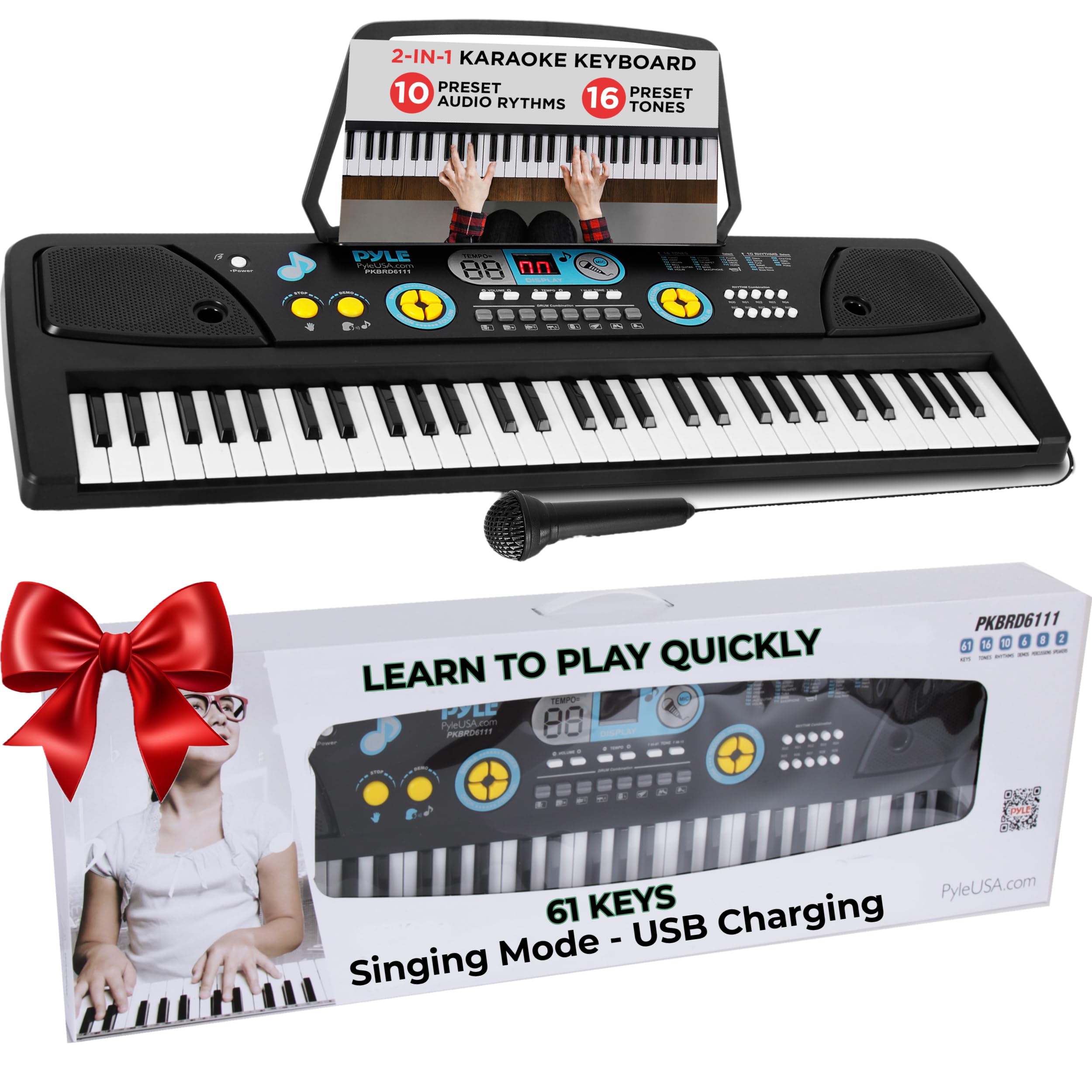 PYLE Digital Piano Kids Keyboard - Portable 61 Key Piano Keyboard ...