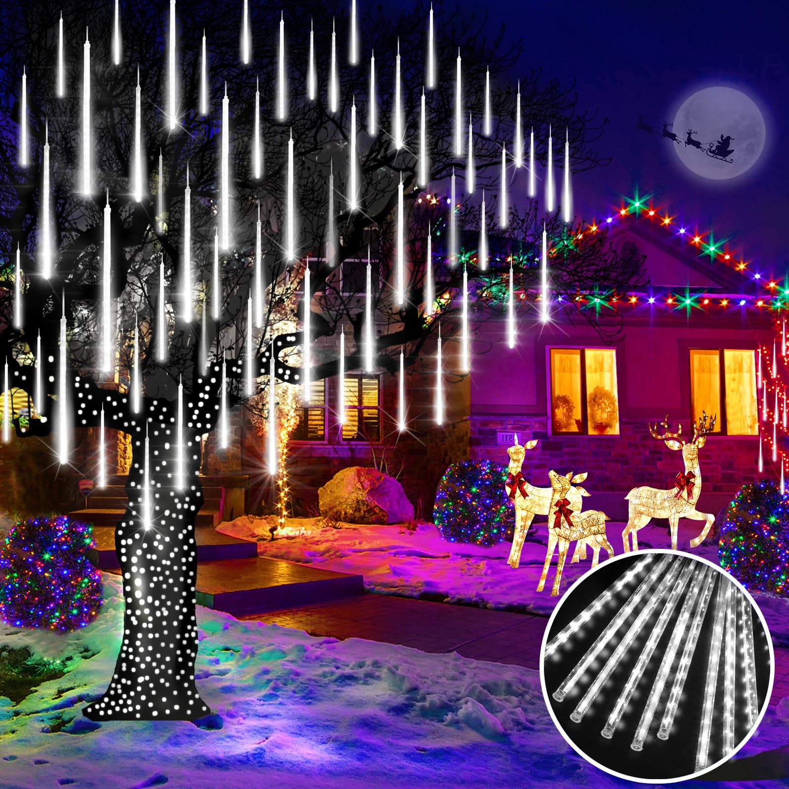 KNONEW Meteor Shower Lights 15 inch 24 Tubes 672 LED Christmas String ...