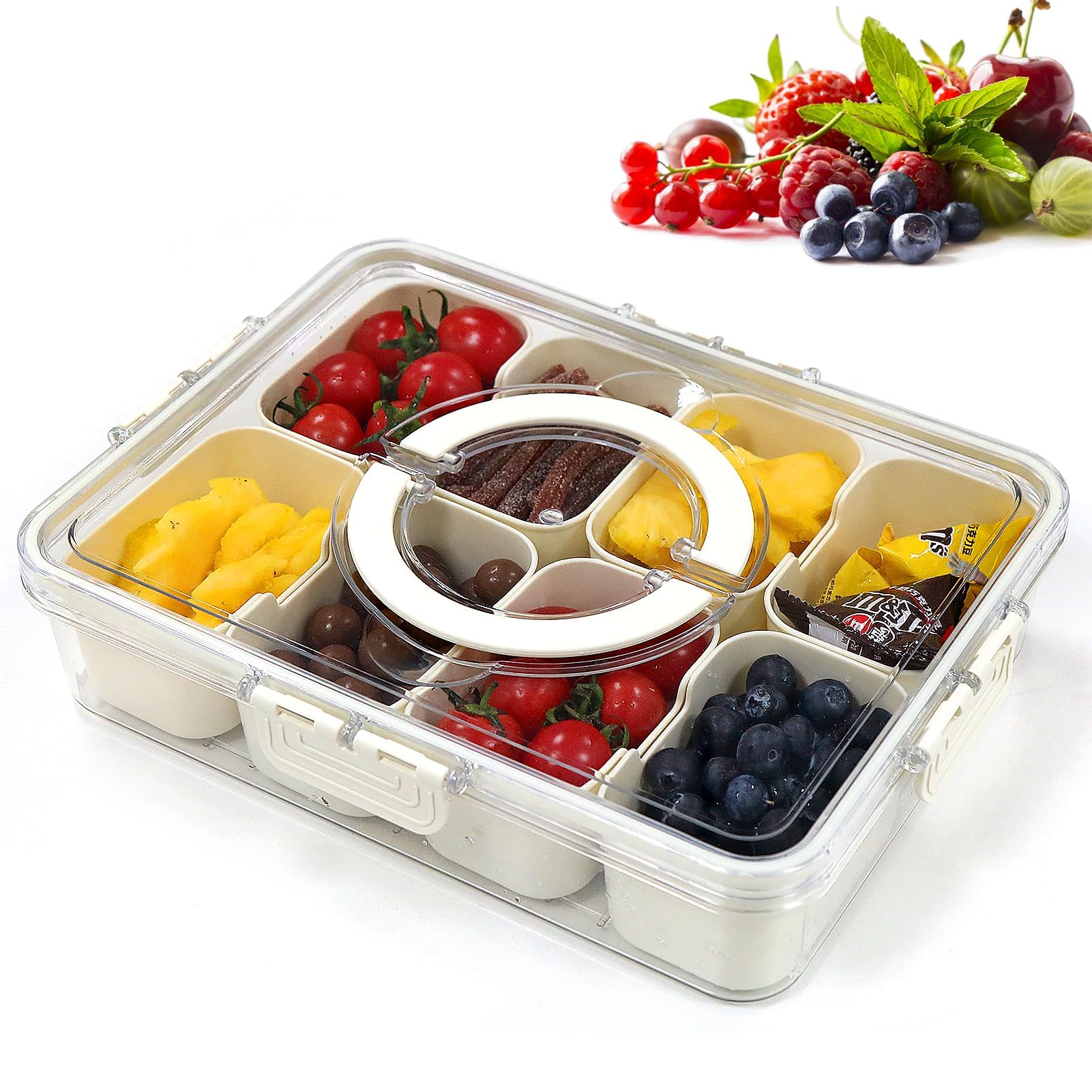 MEIHAOME Divided Serving Tray with Lid 10 Forks 8 Compartment Snack ...