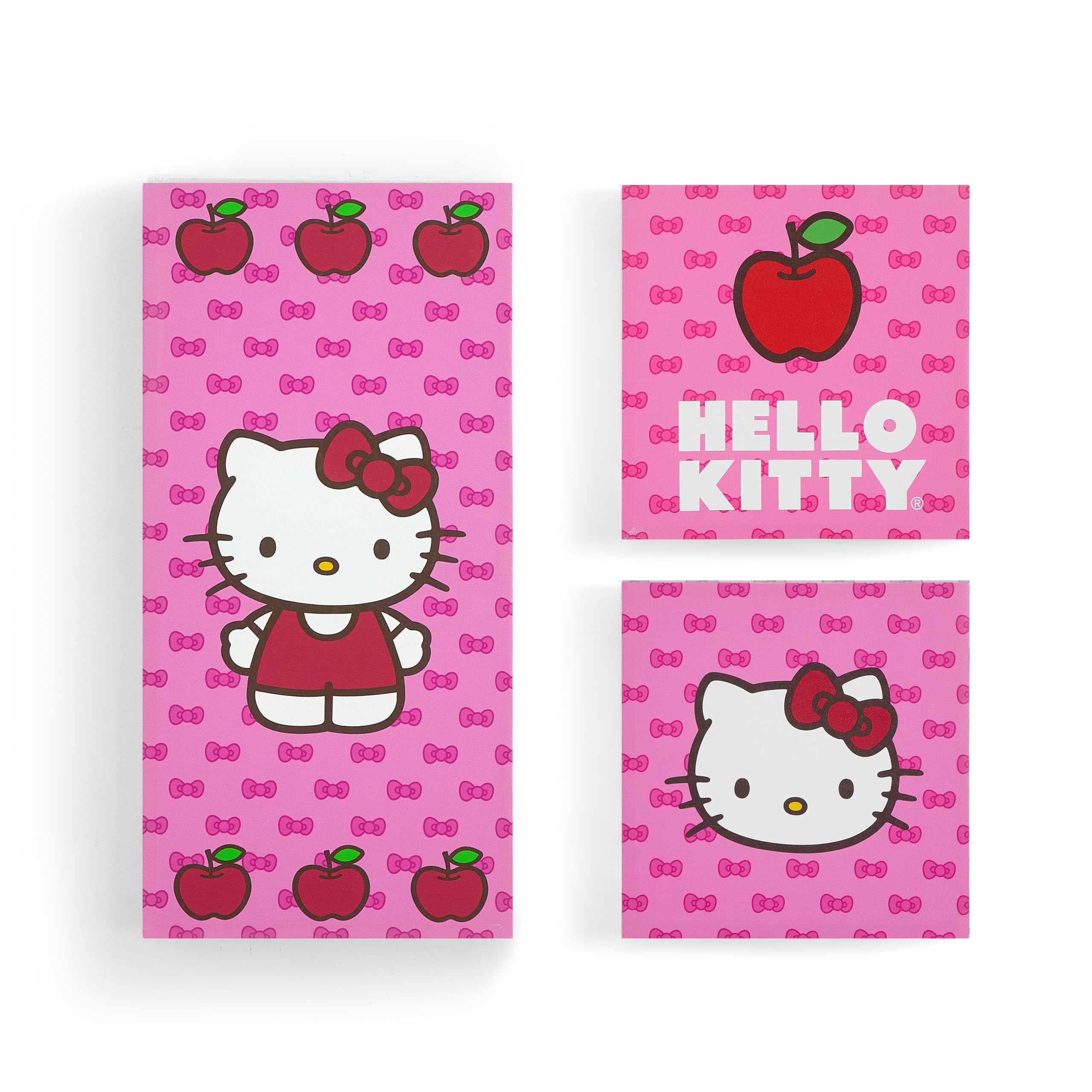 Idea Nuova Sanrio Hello Kitty Pink Apple Canvas Wall Art 3 Piece Set ...