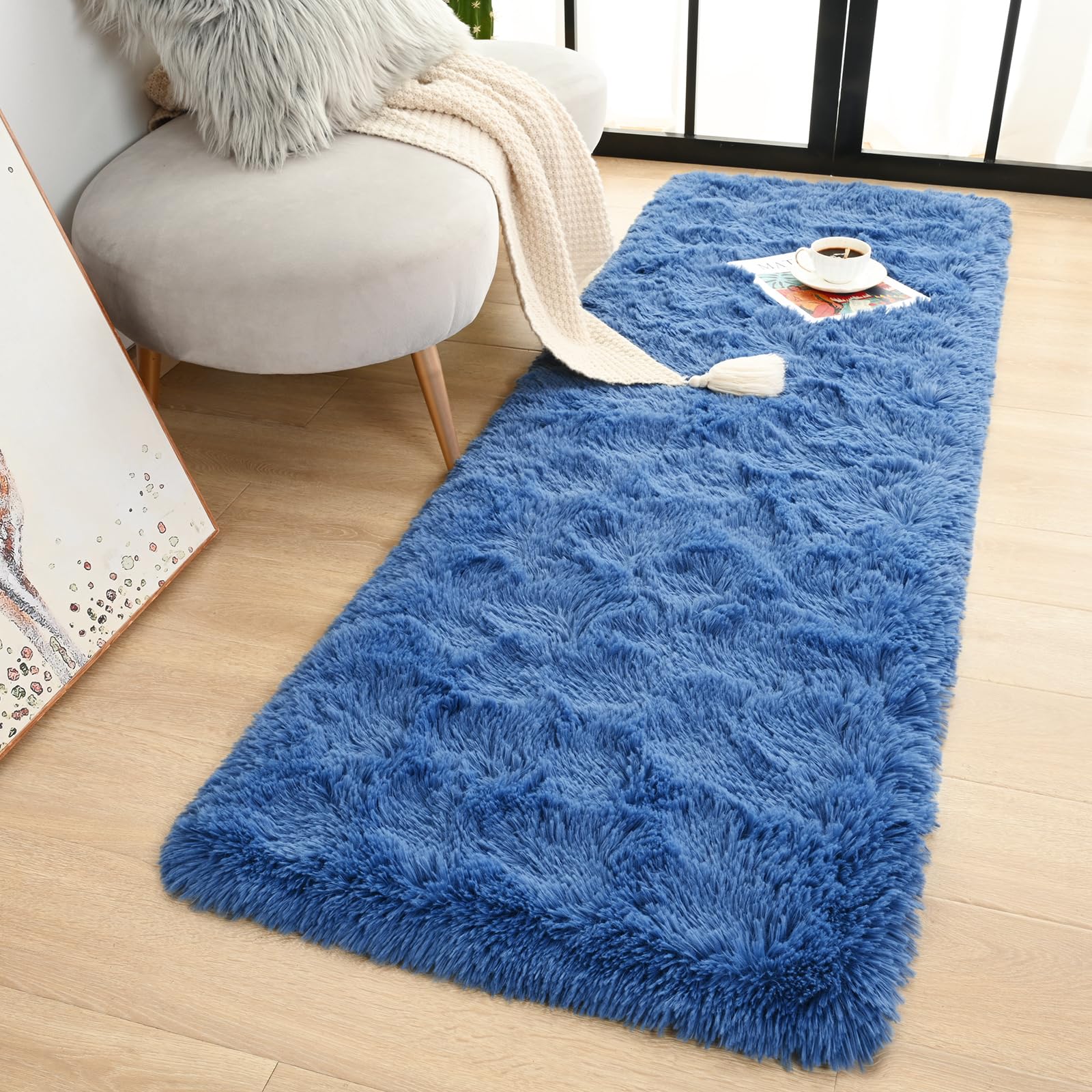 Terrug Fluffy Runner Rug for Bedroom Living Room, 2x6 Navy Area Rug ...