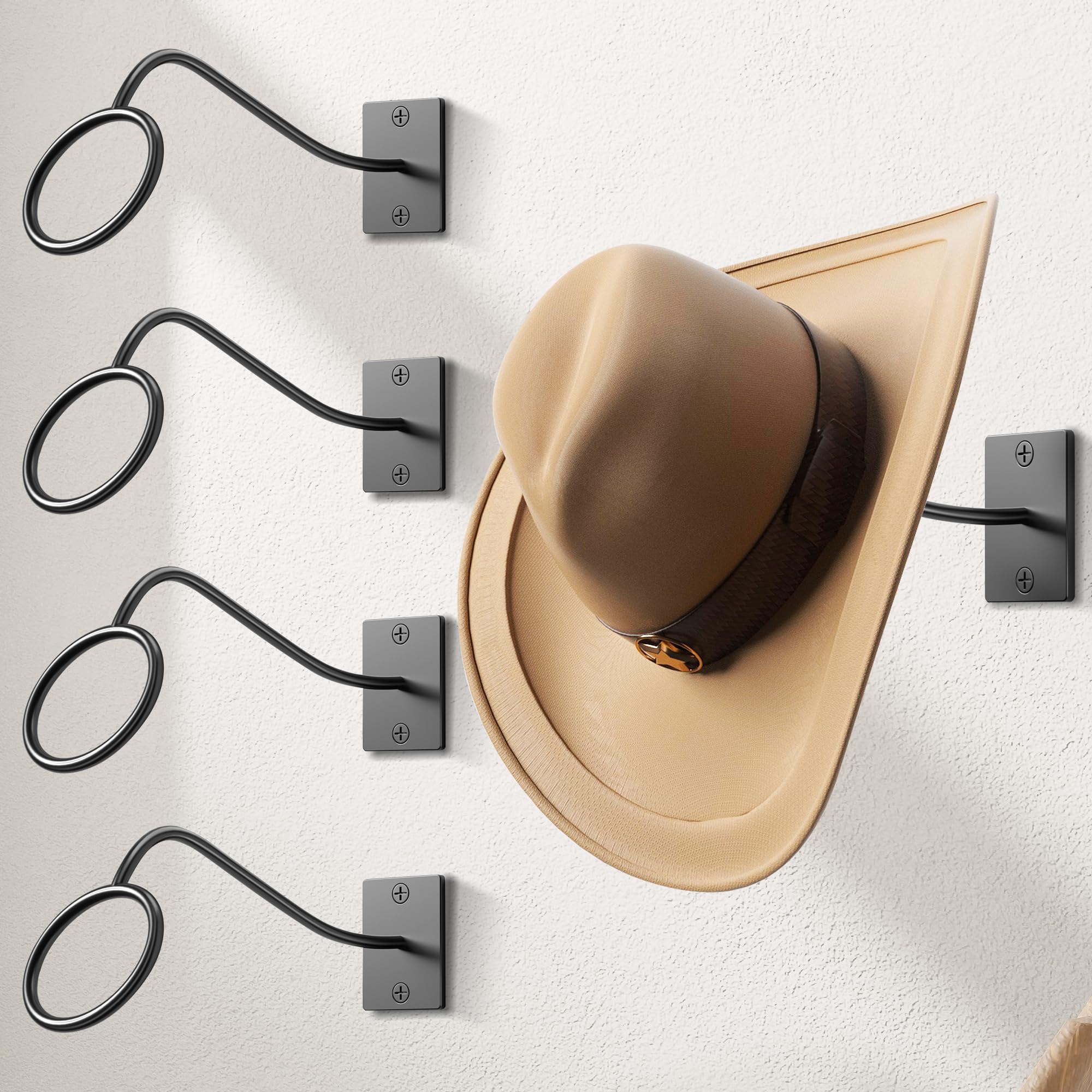 Cinati Cowboy Hat Rack for Wall, 4 Pack Cowboy Hat Holder Wall Mount ...
