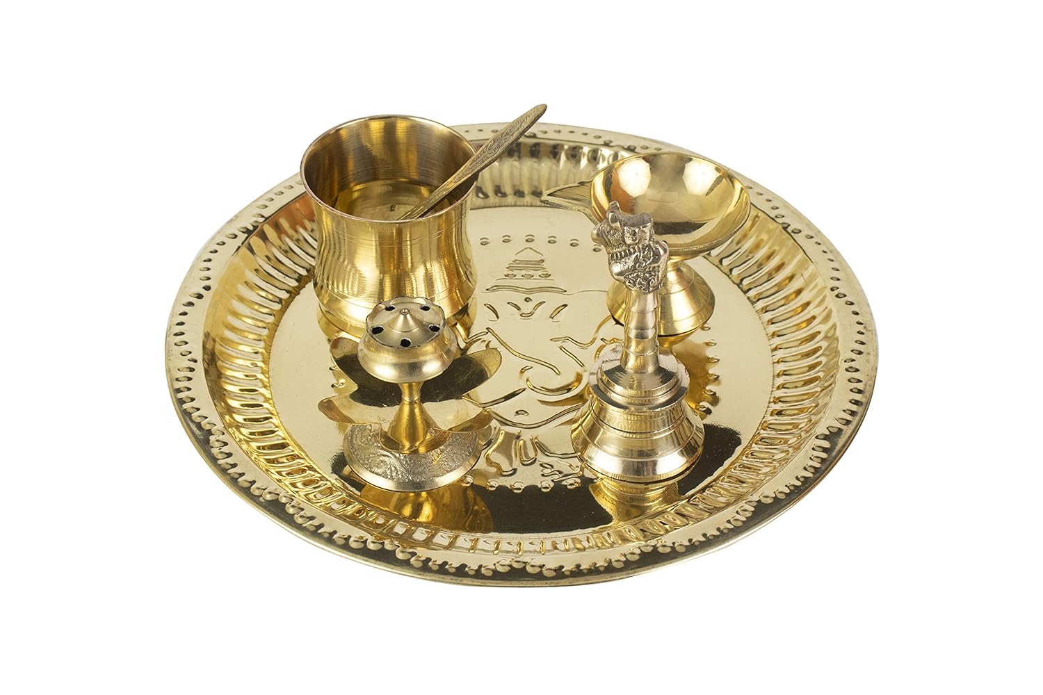 Buy Spillbox Traditional Handcrafted Brass Thali/Aarti Plate for Pooja ...