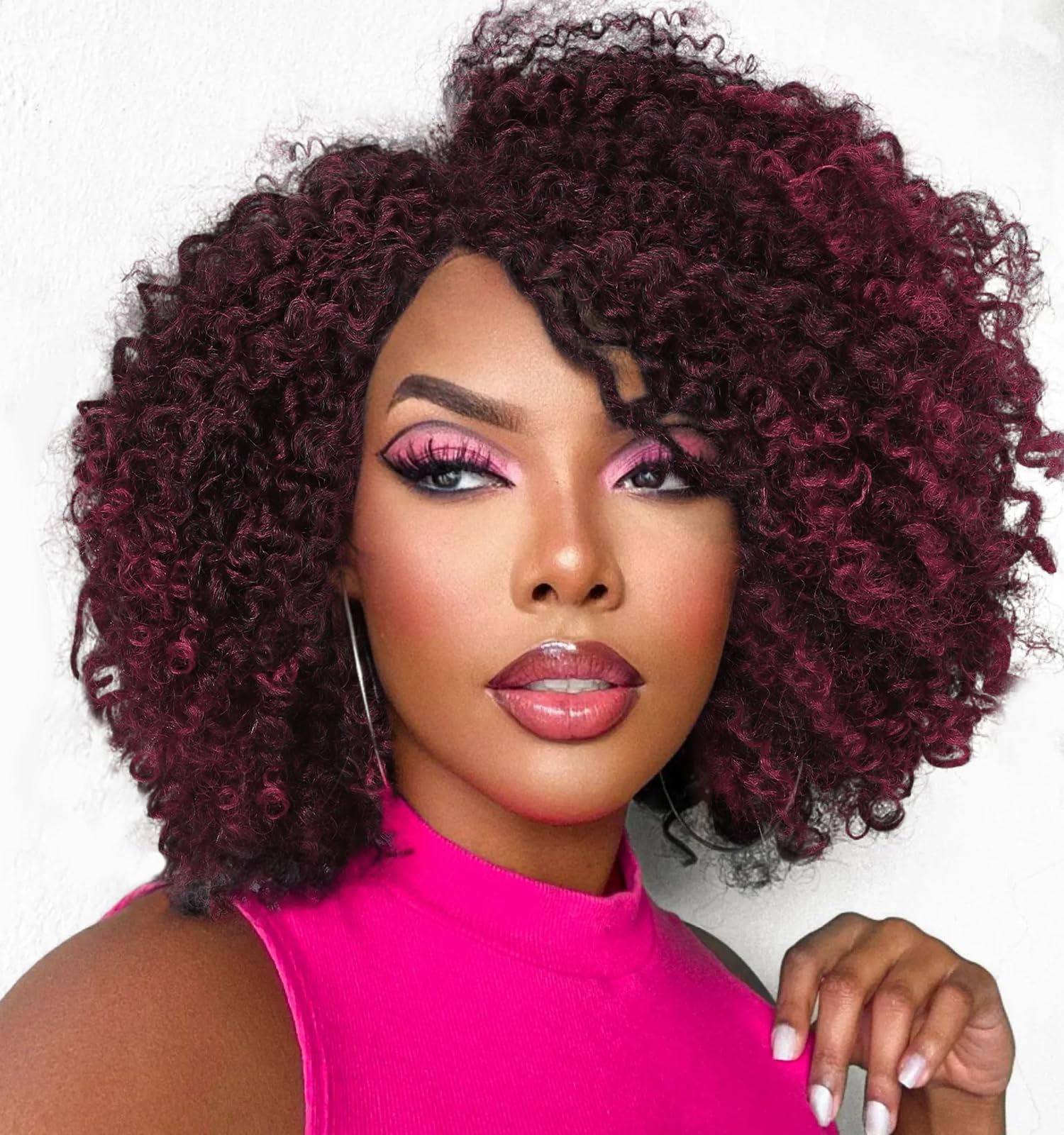 Fancy Hair Short Kinky Curly Wigs Ombre Burgundy Side Part Afro Wigs ...