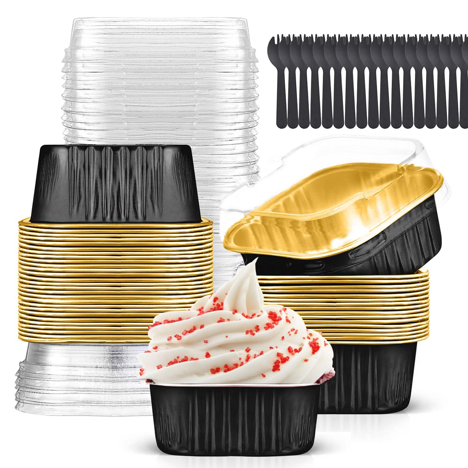 Findful Mini Cake Pans With Lids (10oz,40 Pack) Aluminum Foil Square ...