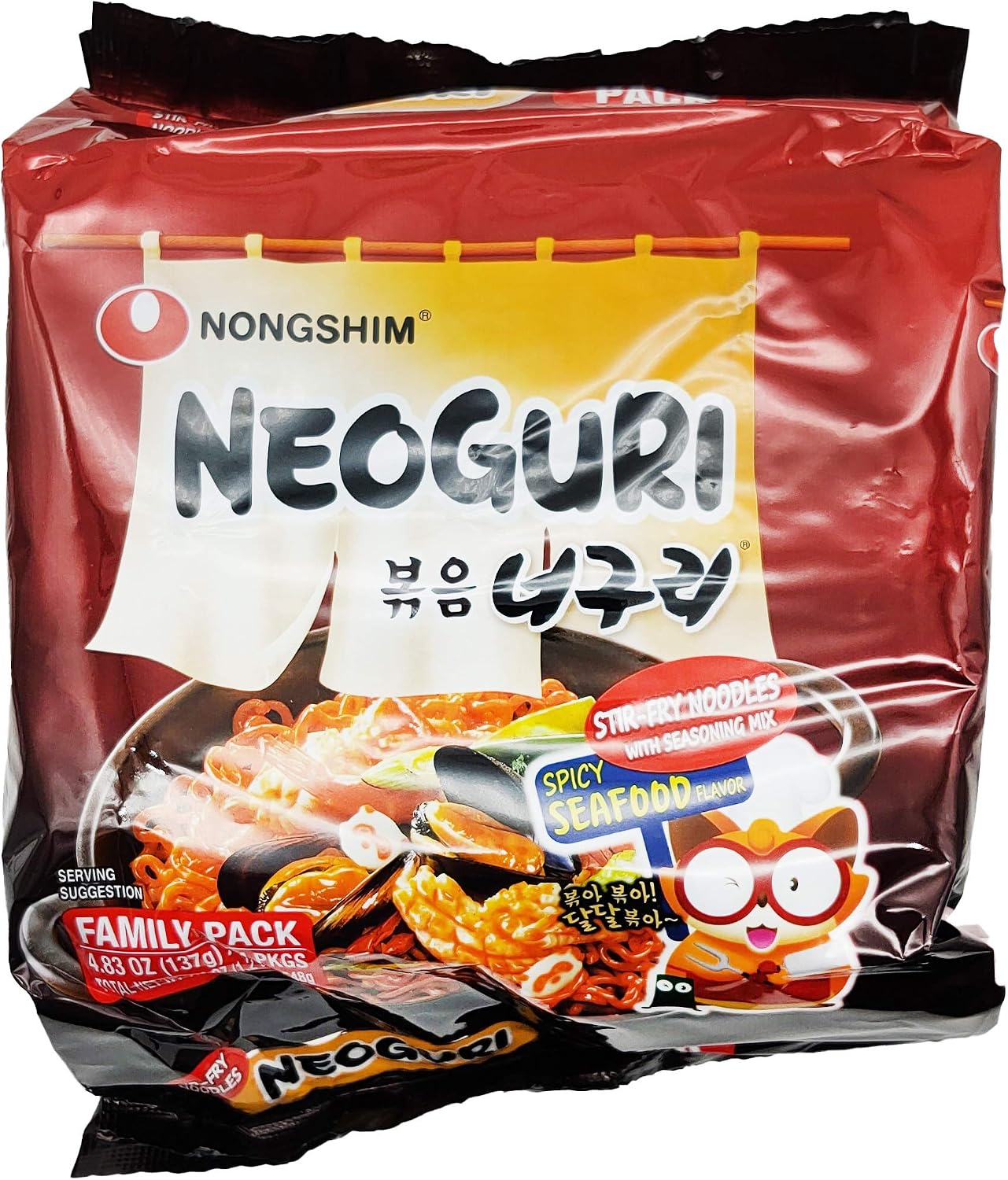 Nongshim neoguri stir-Fry Spicy Seafood Flavor 4 Servings (4x137g ...