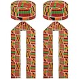 Jiuguva 4 Pcs Kente Stole African Pattern Kufi Hat Set African Scarf ...